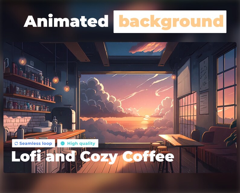 ANIMATED VIRTUAL BACKGROUND Lofi and Cozy Coffee Cozy Ambience Style ...