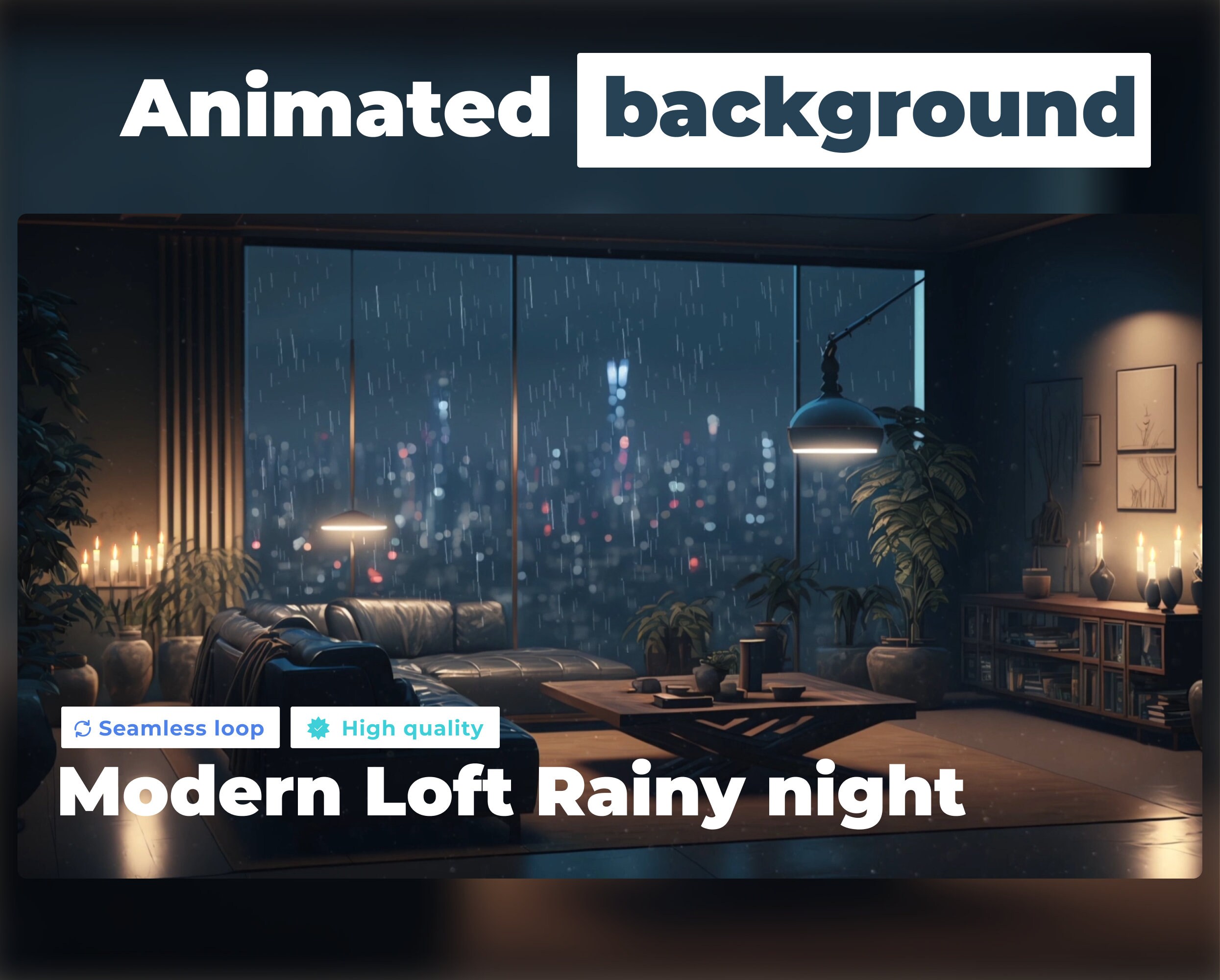 ANIMATED VIRTUAL BACKGROUND Modern Cozy Loft Cozy Ambience Style Looped ...