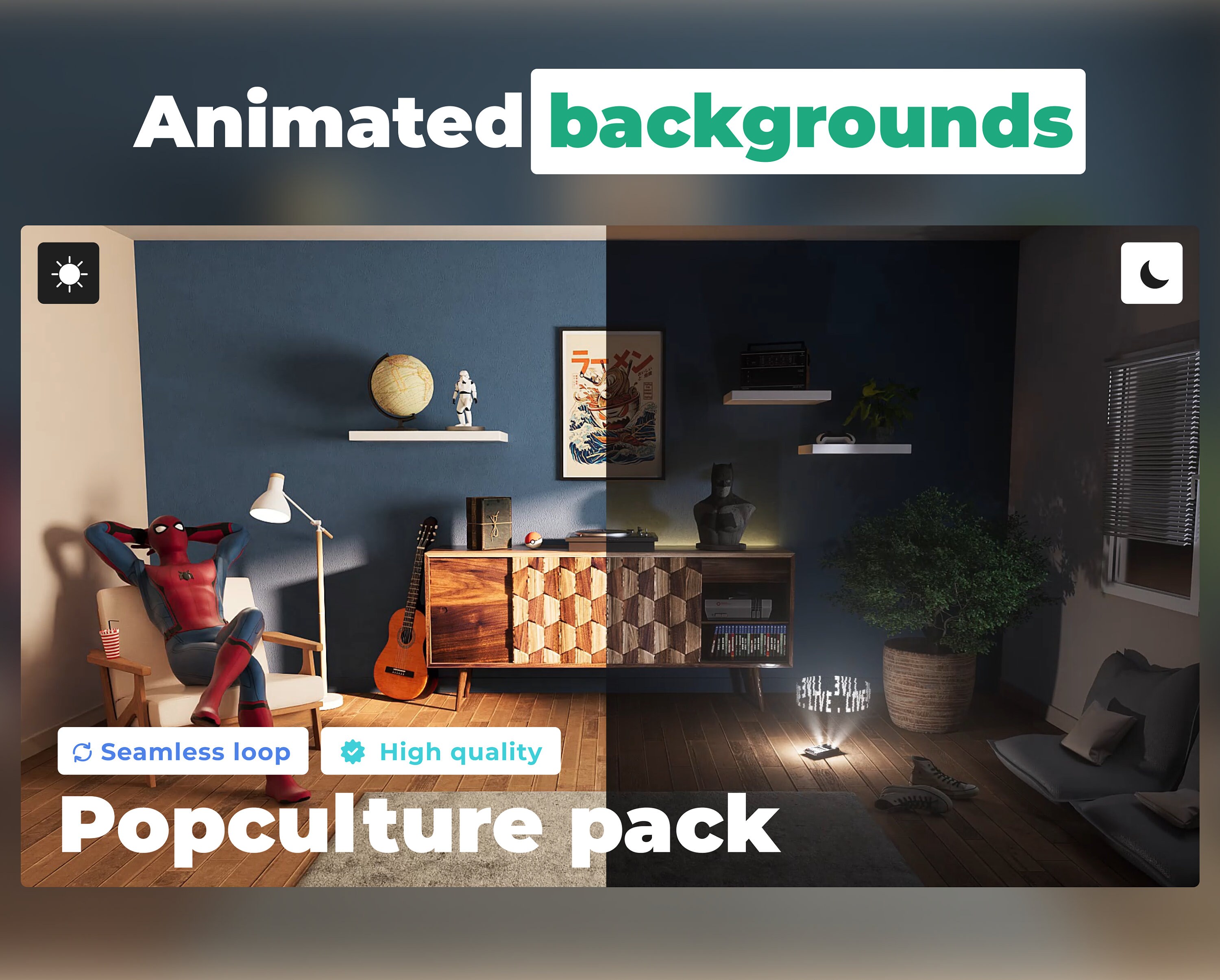 ANIMATED VIRTUAL BACKGROUND Pop Culture Room Cozy Ambience Style Looped ...