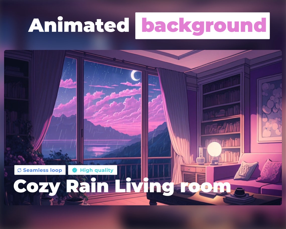 ANIMATED VIRTUAL BACKGROUND Cozy Rain Living Room Cozy - Etsy