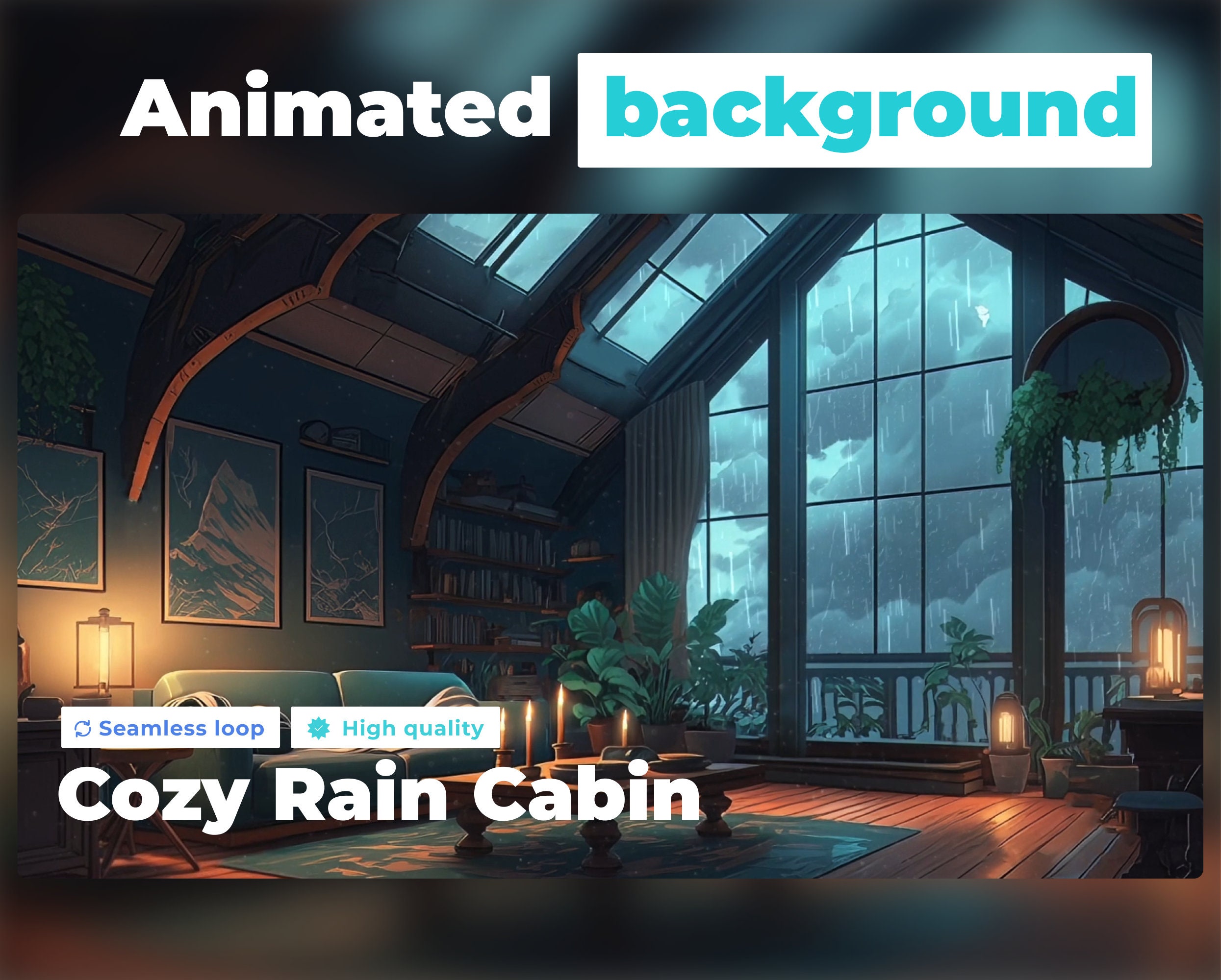 ANIMATED VIRTUAL BACKGROUND Cozy Rain Cabin Cozy Ambience Style Looped ...
