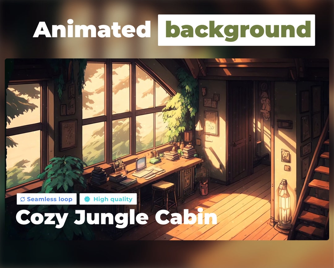 ANIMATED VIRTUAL BACKGROUND Cozy Jungle Cabin Cozy Ambience Style ...