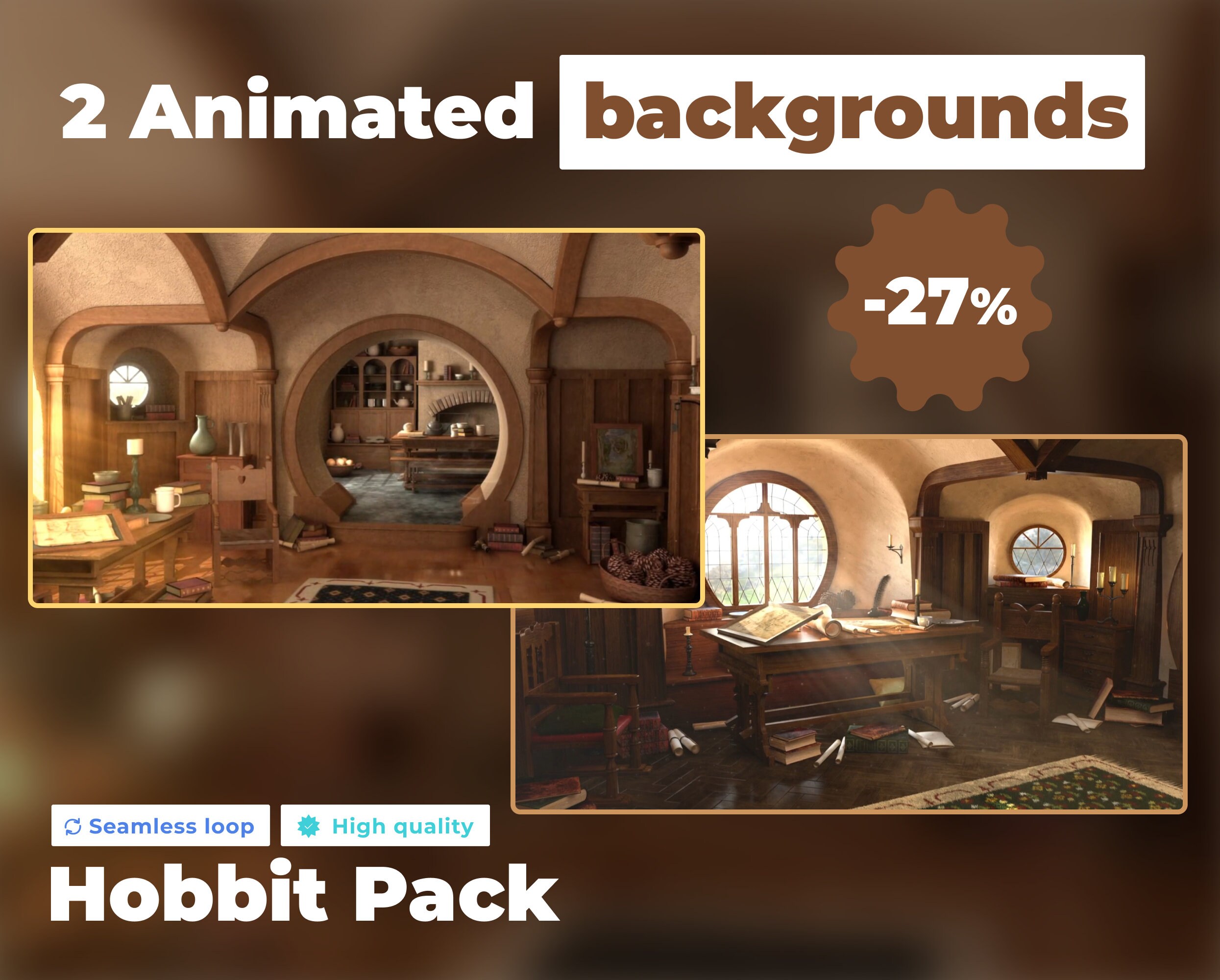 2 ANIMATED VIRTUAL BACKGROUND Pack Hobbit Cozy Ambience Style Looped ...