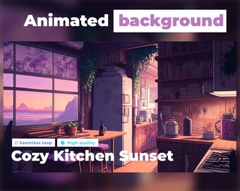 Animated Virtual Background Cozy Kitchen & Rain Looped Vtuber - Etsy