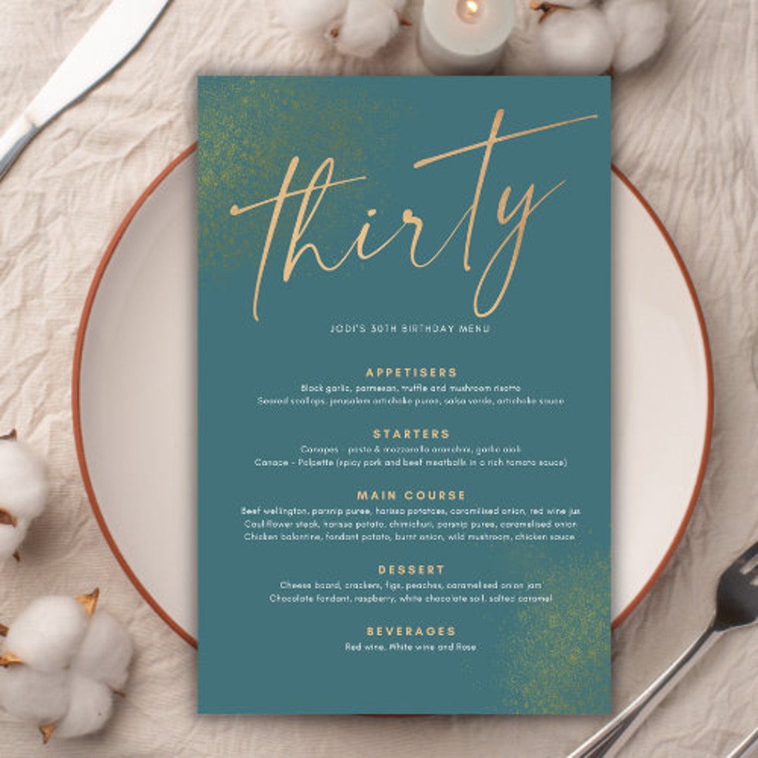 3OTH Birthday Celebration Menu Card Online Editable Template, Printable ...