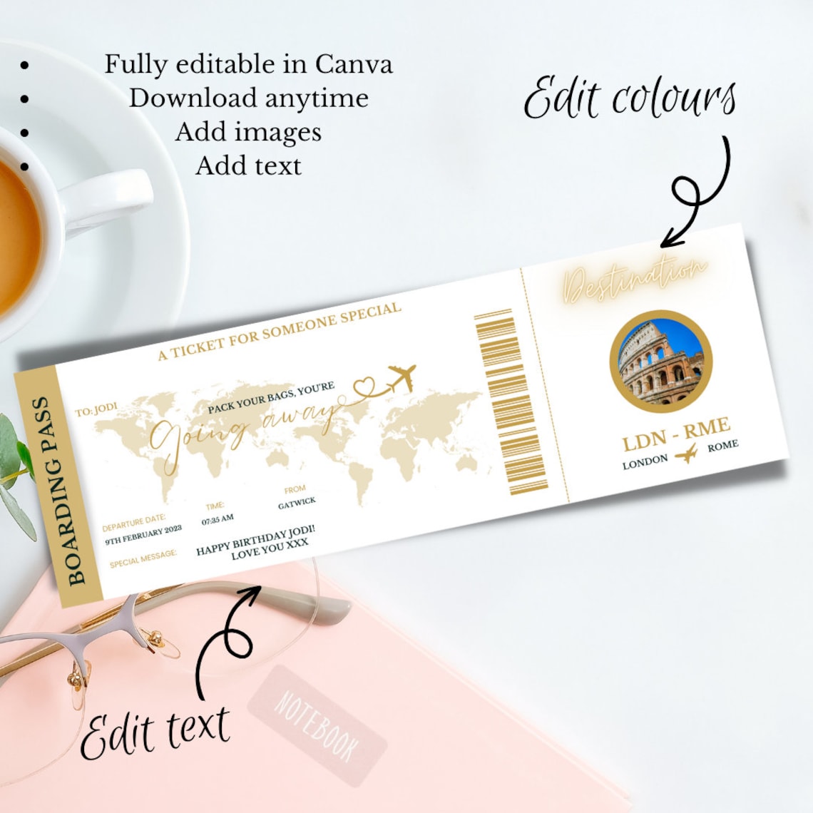 Editable Boarding Pass Surprise, Fake Plane Ticket Gift, Printable ...