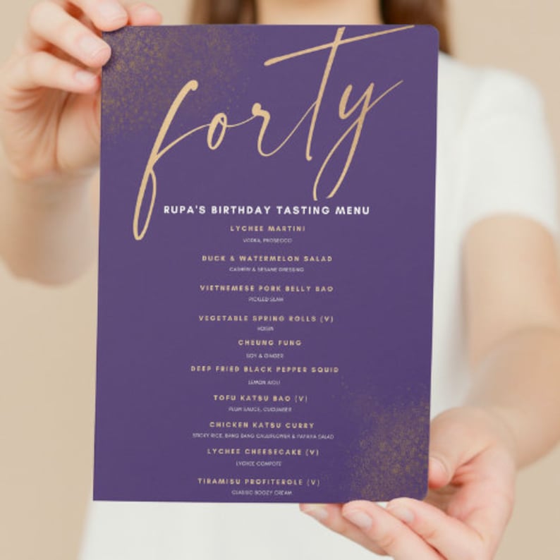 4OTH Birthday Celebration Menu Card Online Editable Template, Printable ...