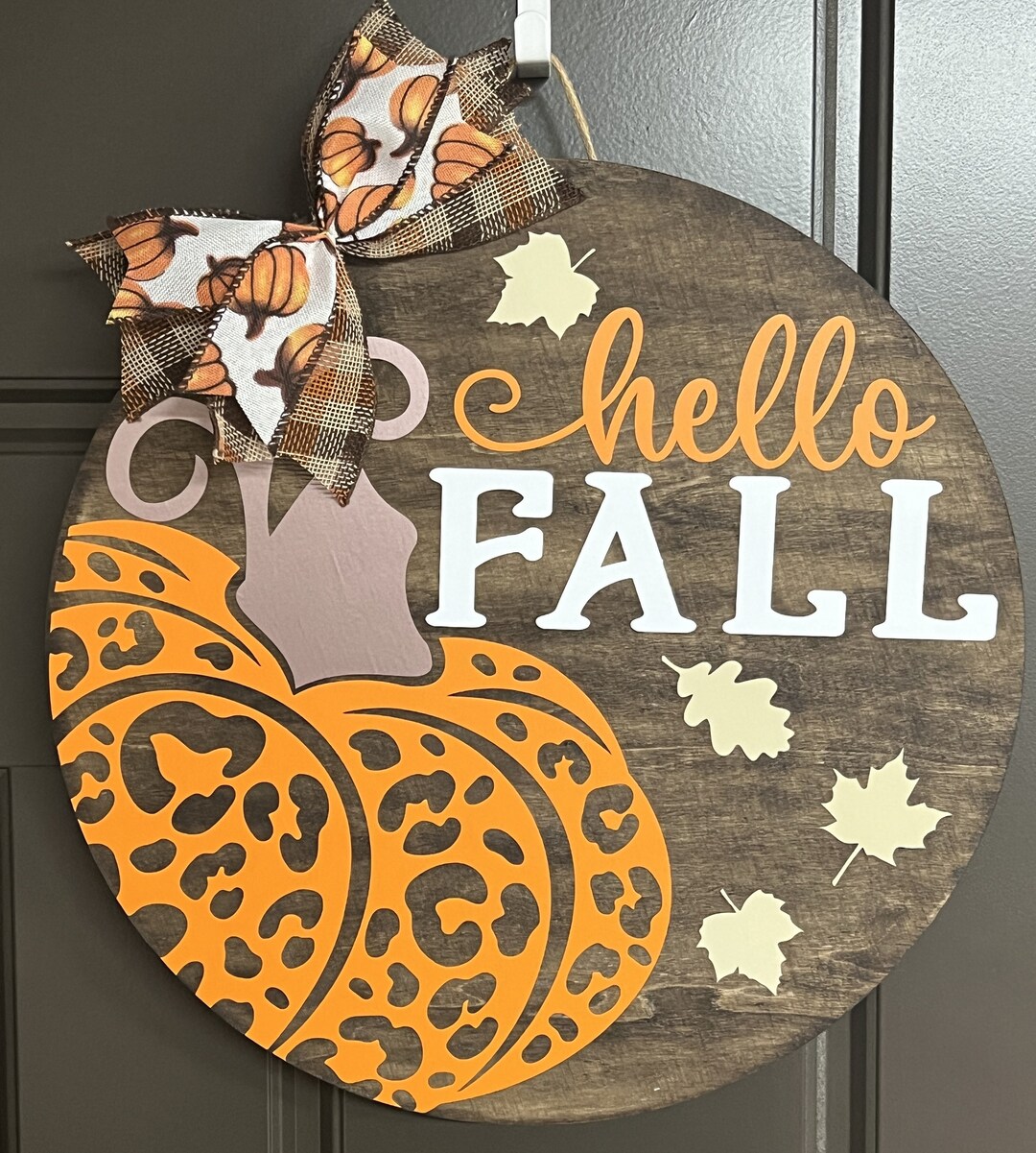 Hello Fall Door Sign, Fall Home Decor, Pumpkin, Leopard Print, Door ...