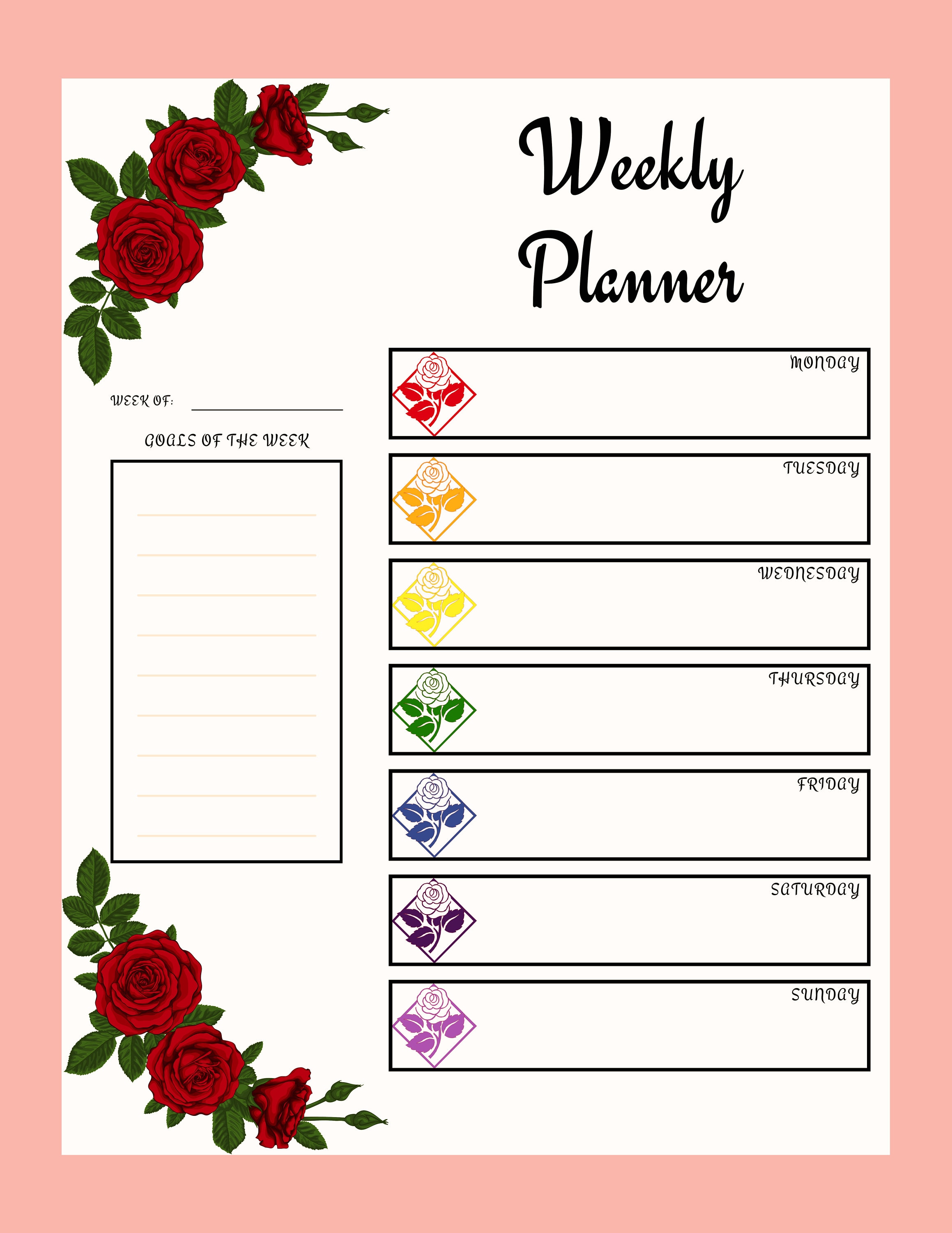 Rose Themed Printable Planner, Calendar, and Organizer - Etsy