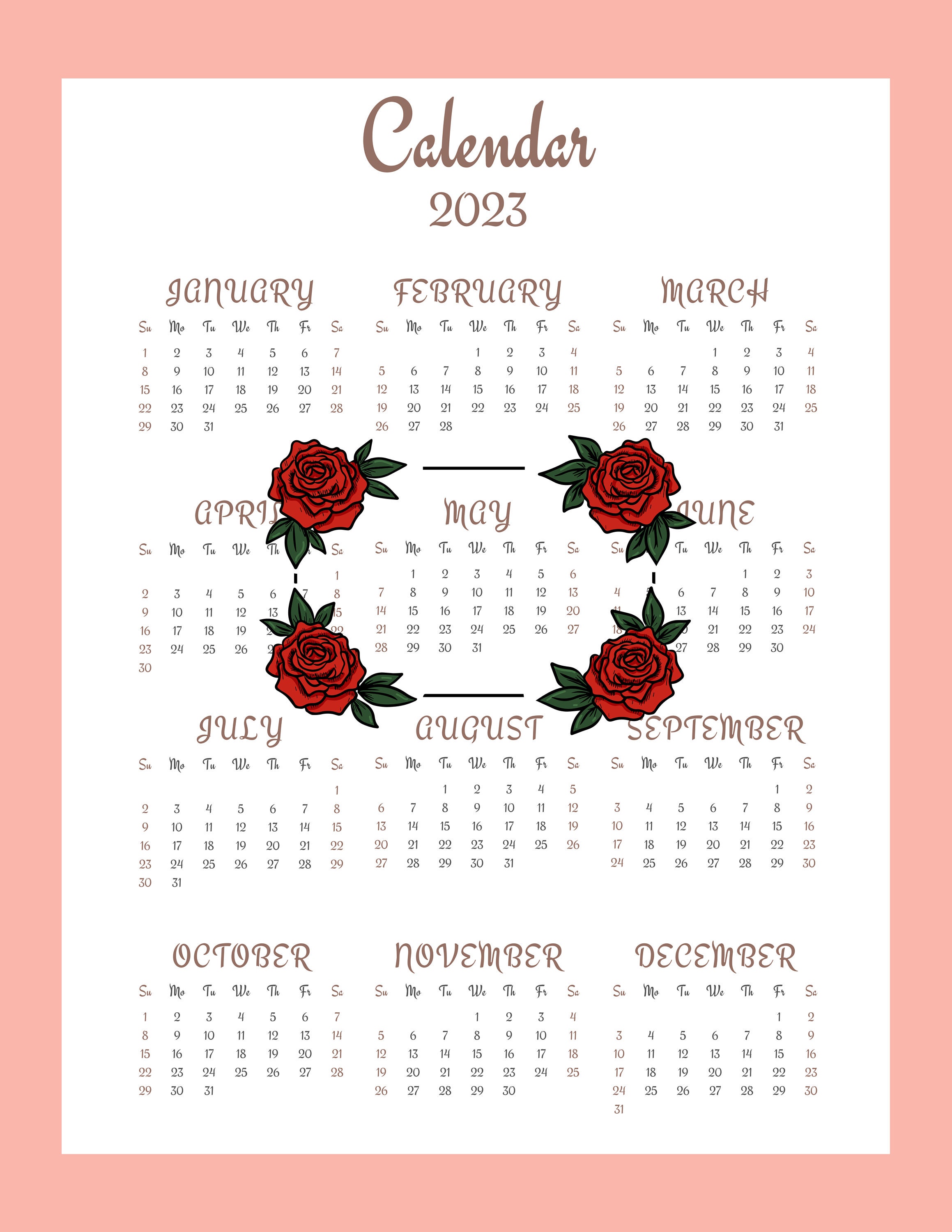 Rose Themed Printable Planner, Calendar, and Organizer - Etsy