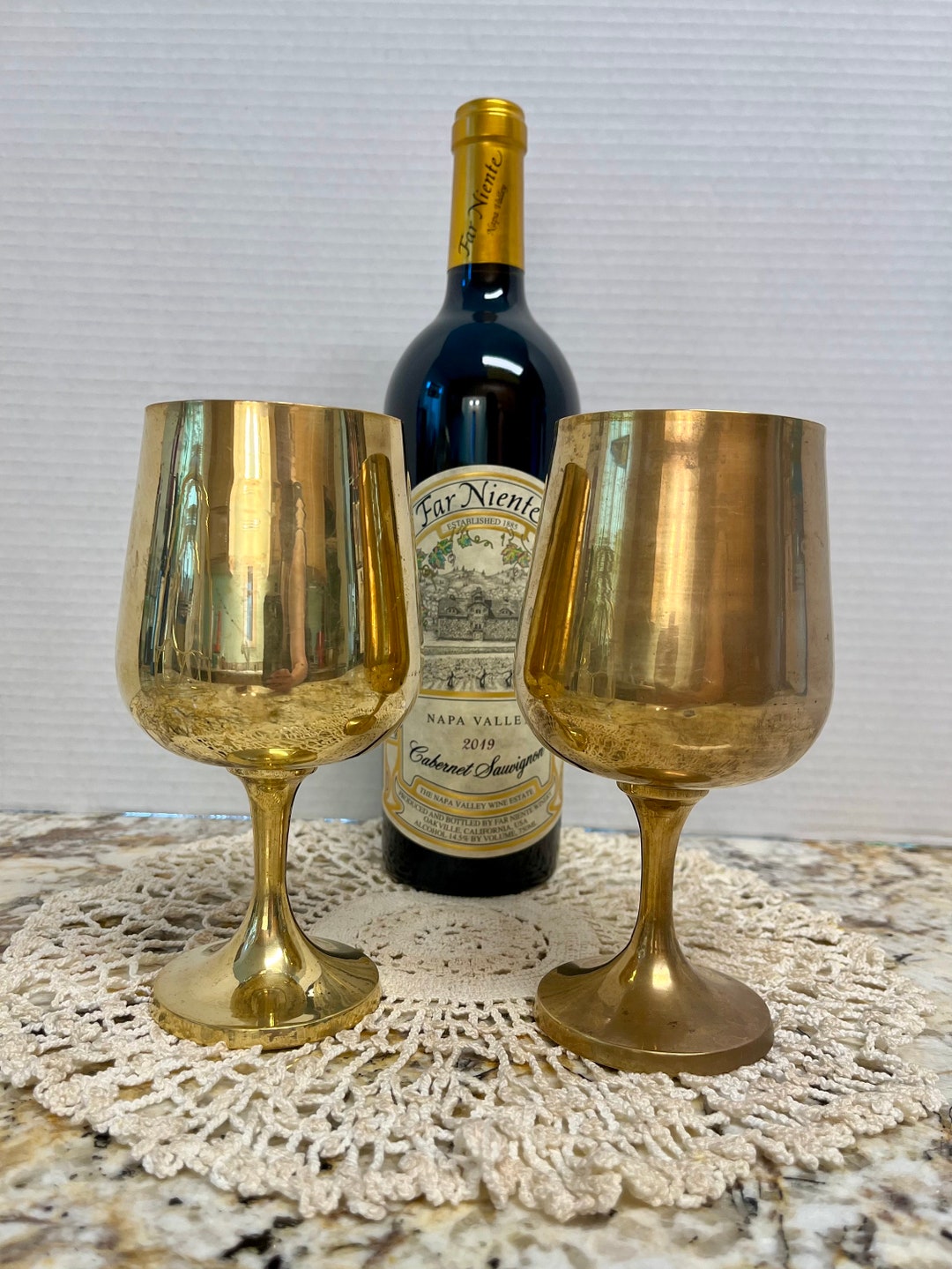 Pair of 2 Vintage Made in India Brass Stemware Wine Glasses Drinking ...