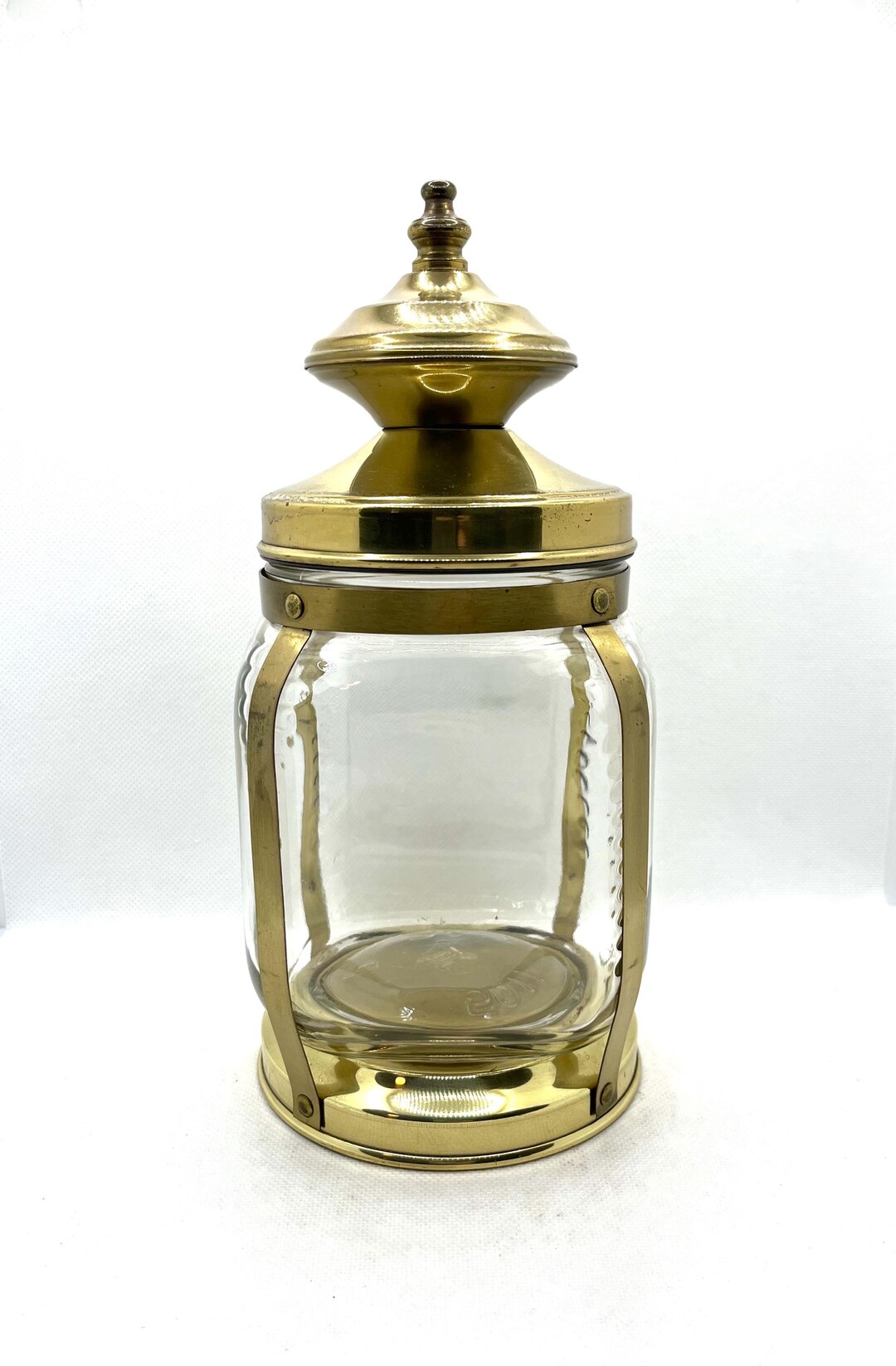 Vintage Hazel Atlas Brass Glass Lantern Jar Canister Lantern Cookie ...