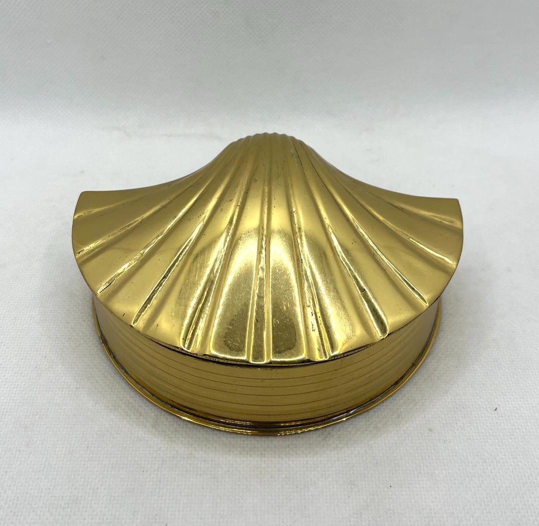 Vintage Solid Brass Gold Tone Clam Shell Hinged Lid Trinket, Ring, Coin ...