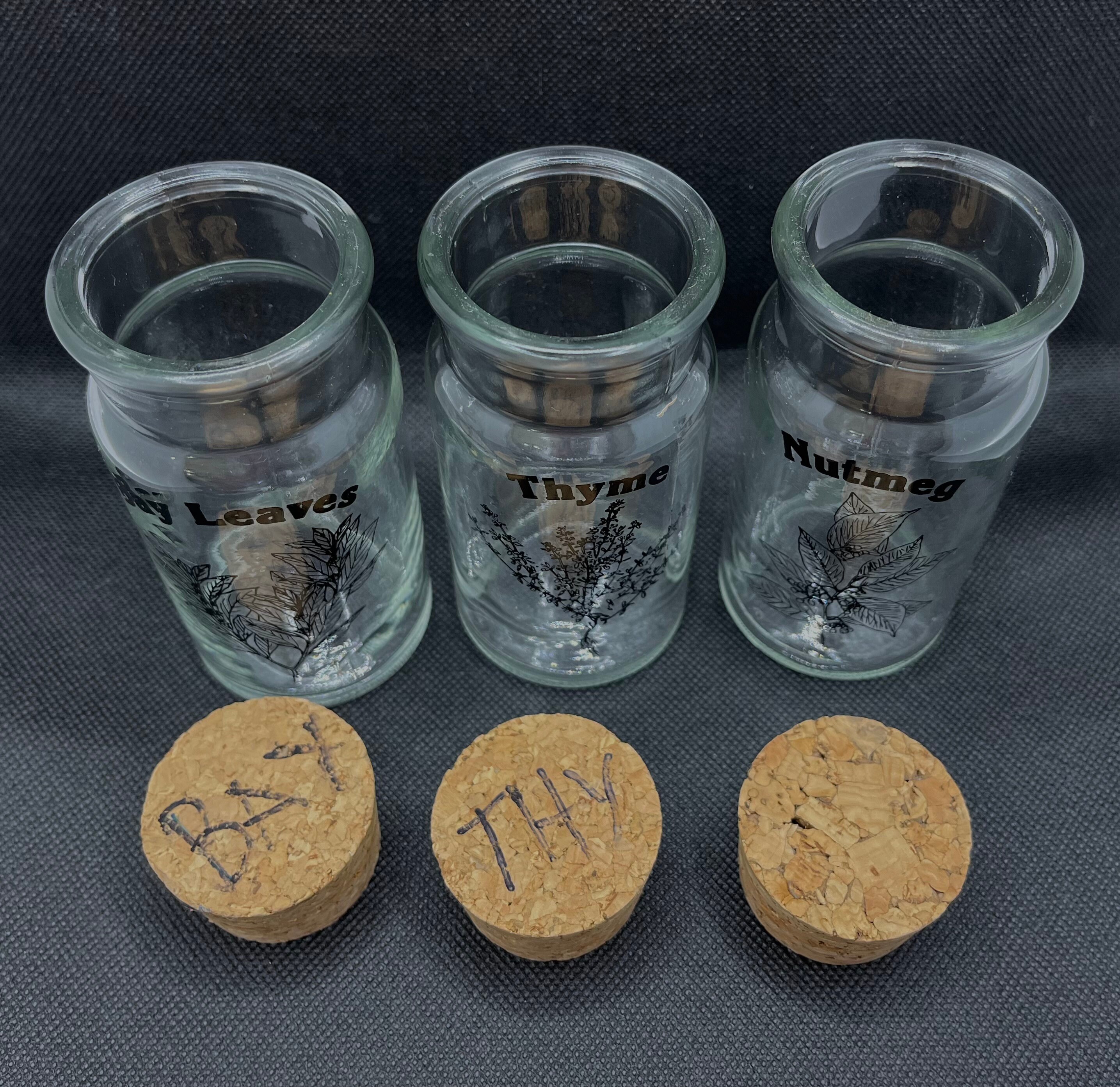 Wheaton Vintage 70's Botanical Art Glass Gourmet Spice Jars With Corks ...