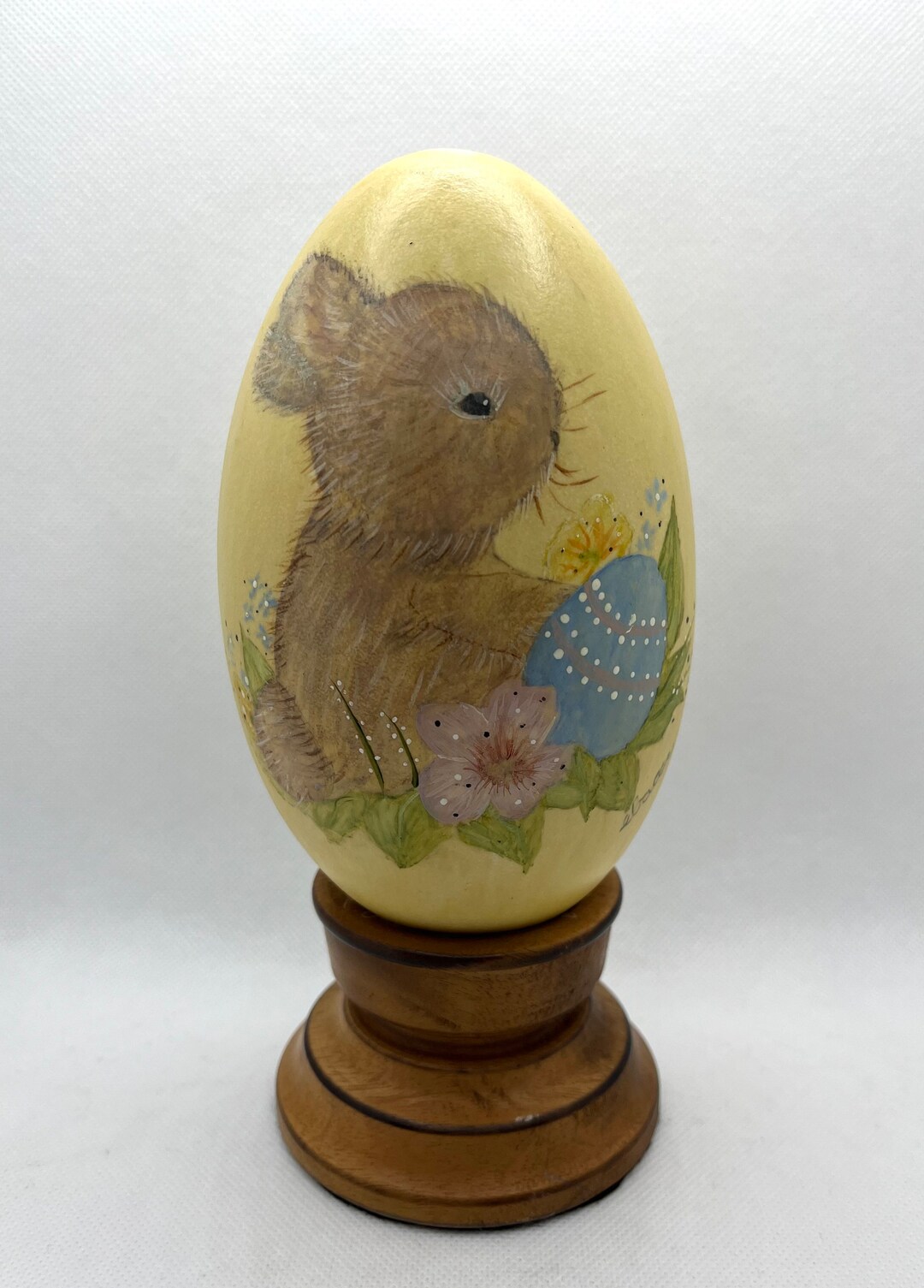 Hand Painted Artist Signed Easter Bunny Rabbit Ostrich Egg on Wood ...