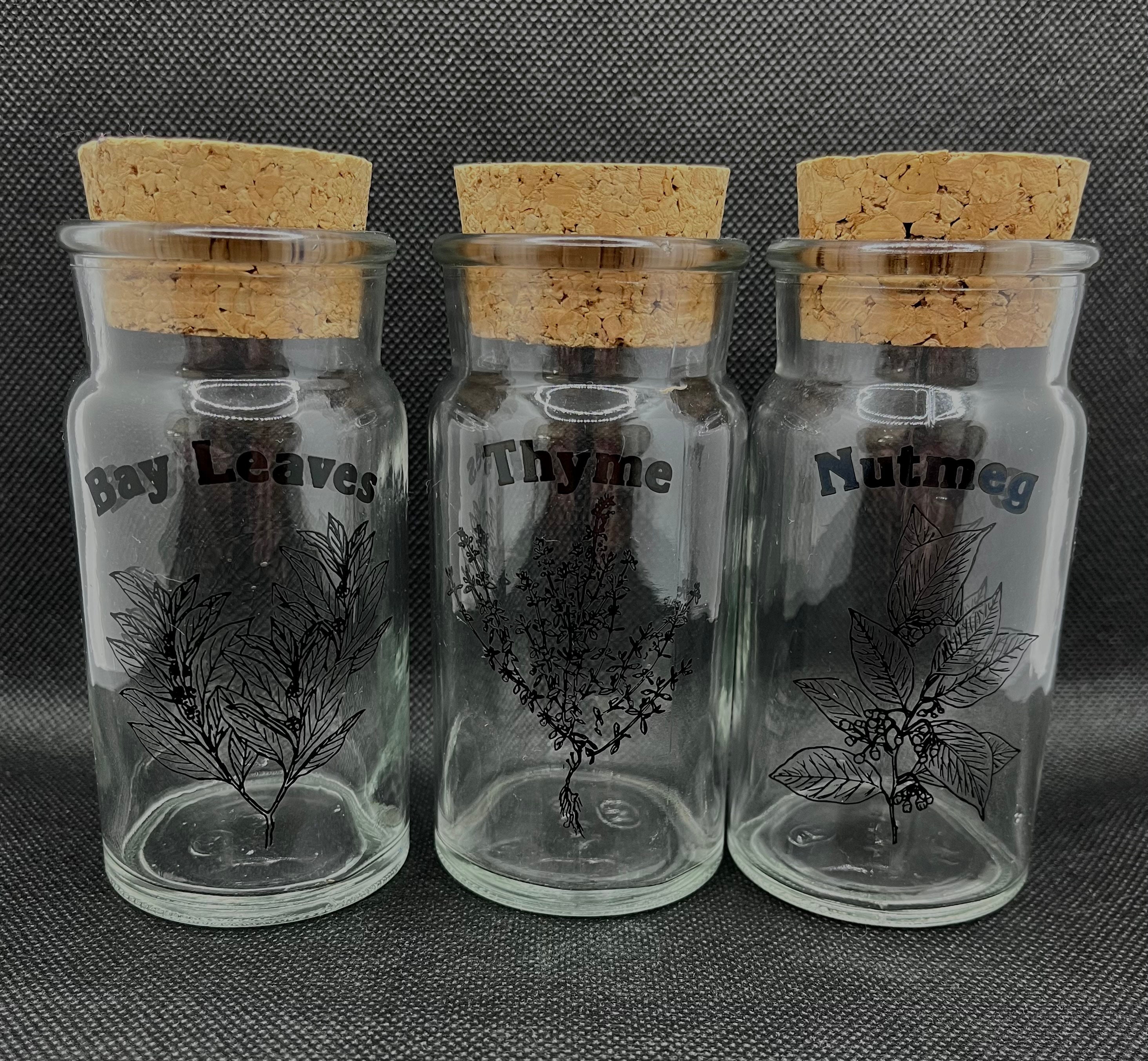 Wheaton Vintage 70's Botanical Art Glass Gourmet Spice Jars With Corks ...