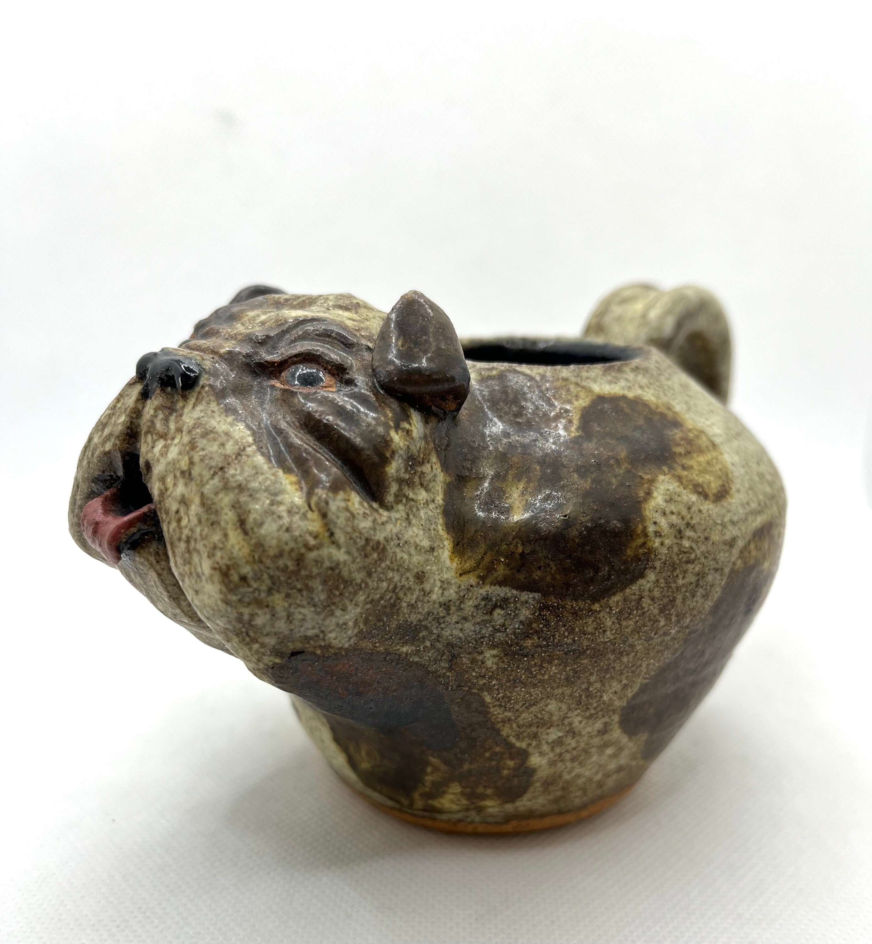 Live Clay Pottery Iver Jennifer Hennig Brown Beige Tan Dog Bulldog Face ...
