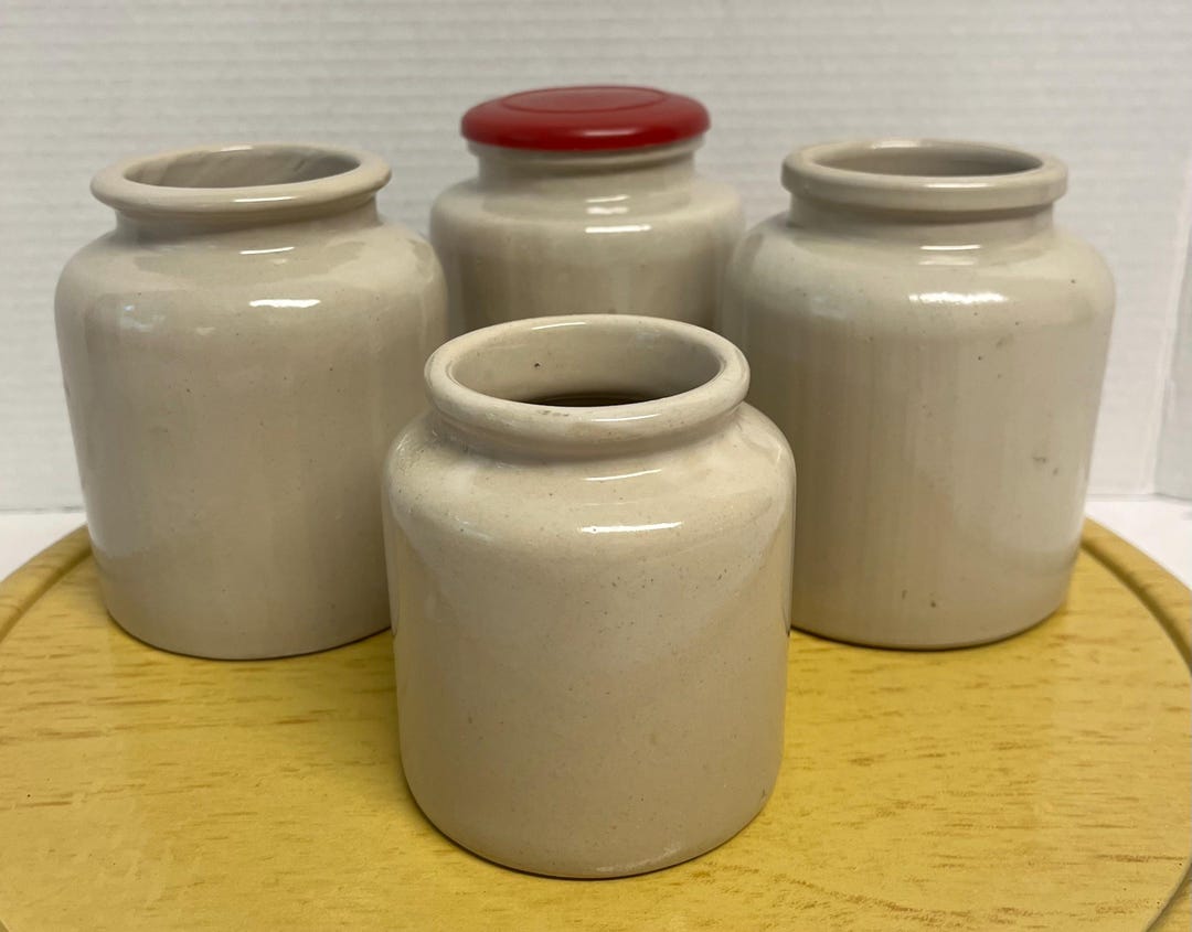 Vintage French Mustard Crocks Stoneware Jars Creamy White Glazed ...