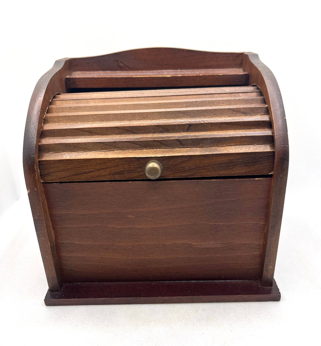 Vintage Brown Wood With Brass Knob Roll Top Recipe Box Index Card ...