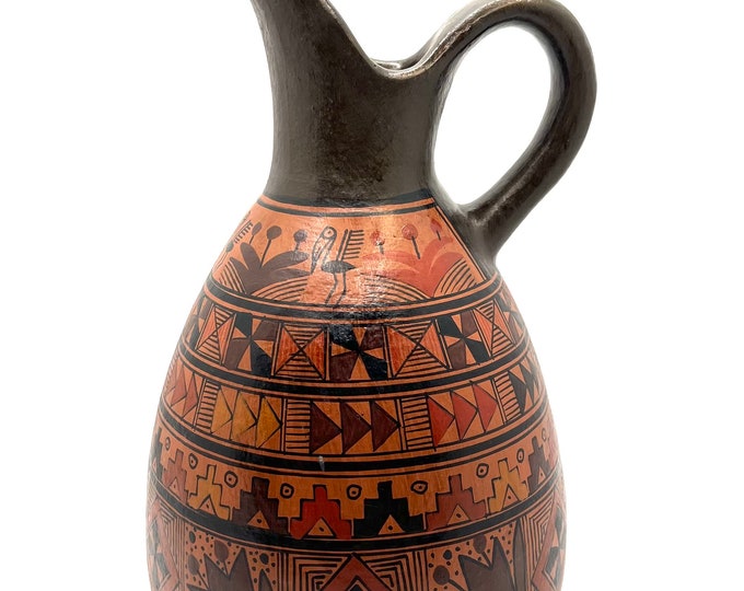 Cusco Peru Pottery Pitcher Vase Peruvian Hand Painted Folk Art Inca Jug ...