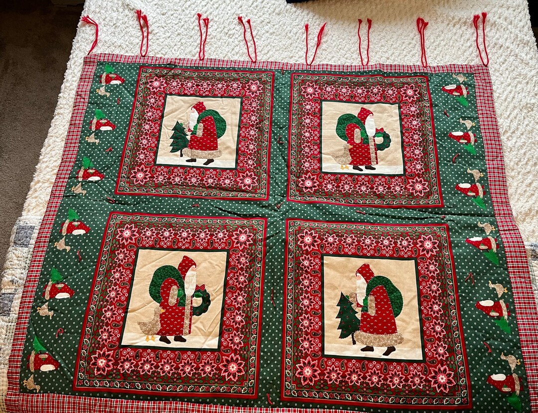 Handmade Quilted Christmas Throw Wall Hanging Folk Art Santa - Etsy