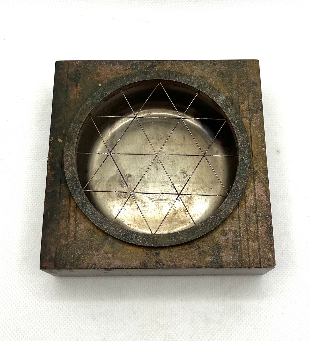 Genuine Bronze Silver Crest Antique Art Deco Square Ashtray With Insert ...