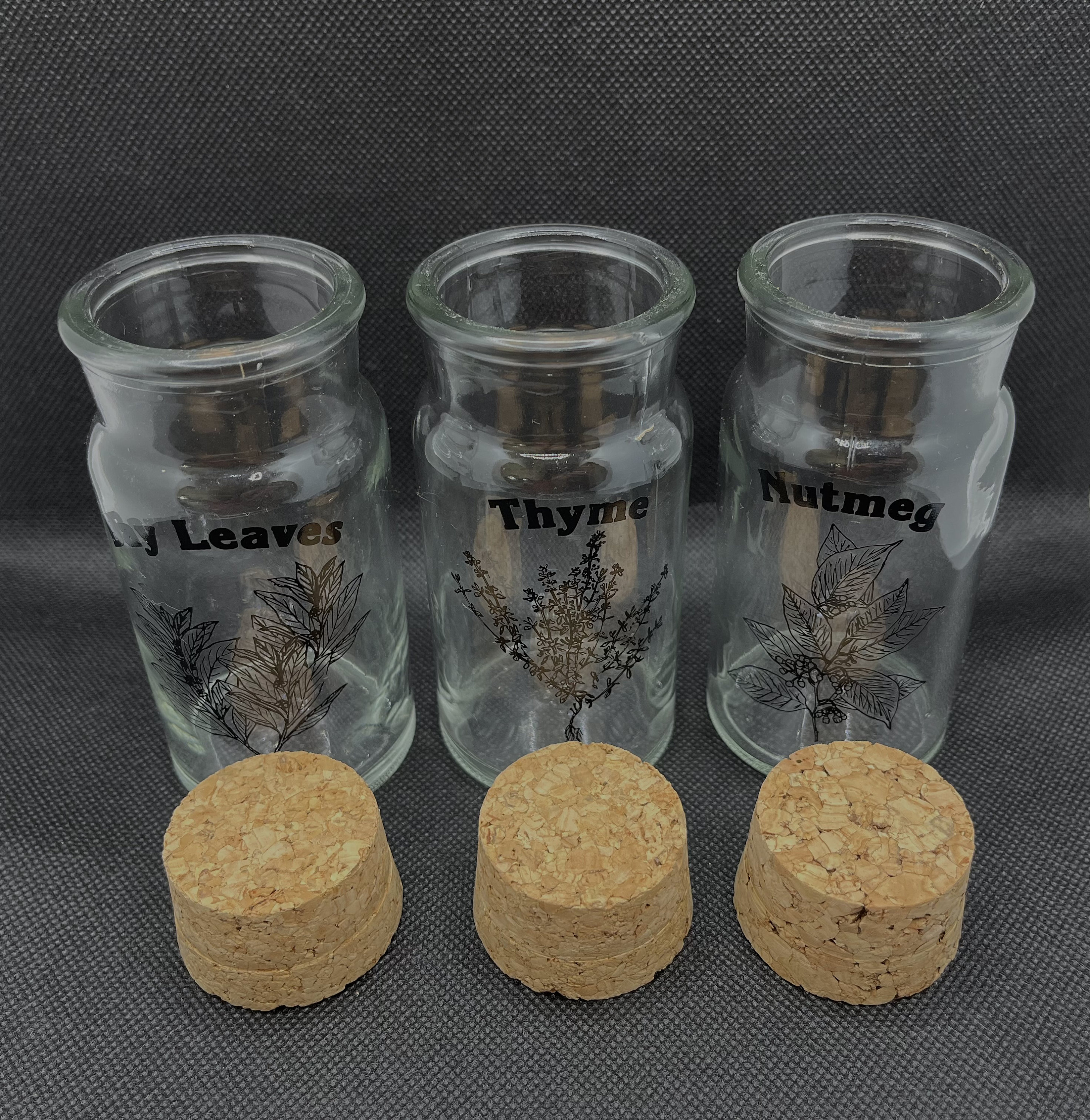 Wheaton Vintage 70's Botanical Art Glass Gourmet Spice Jars With Corks ...