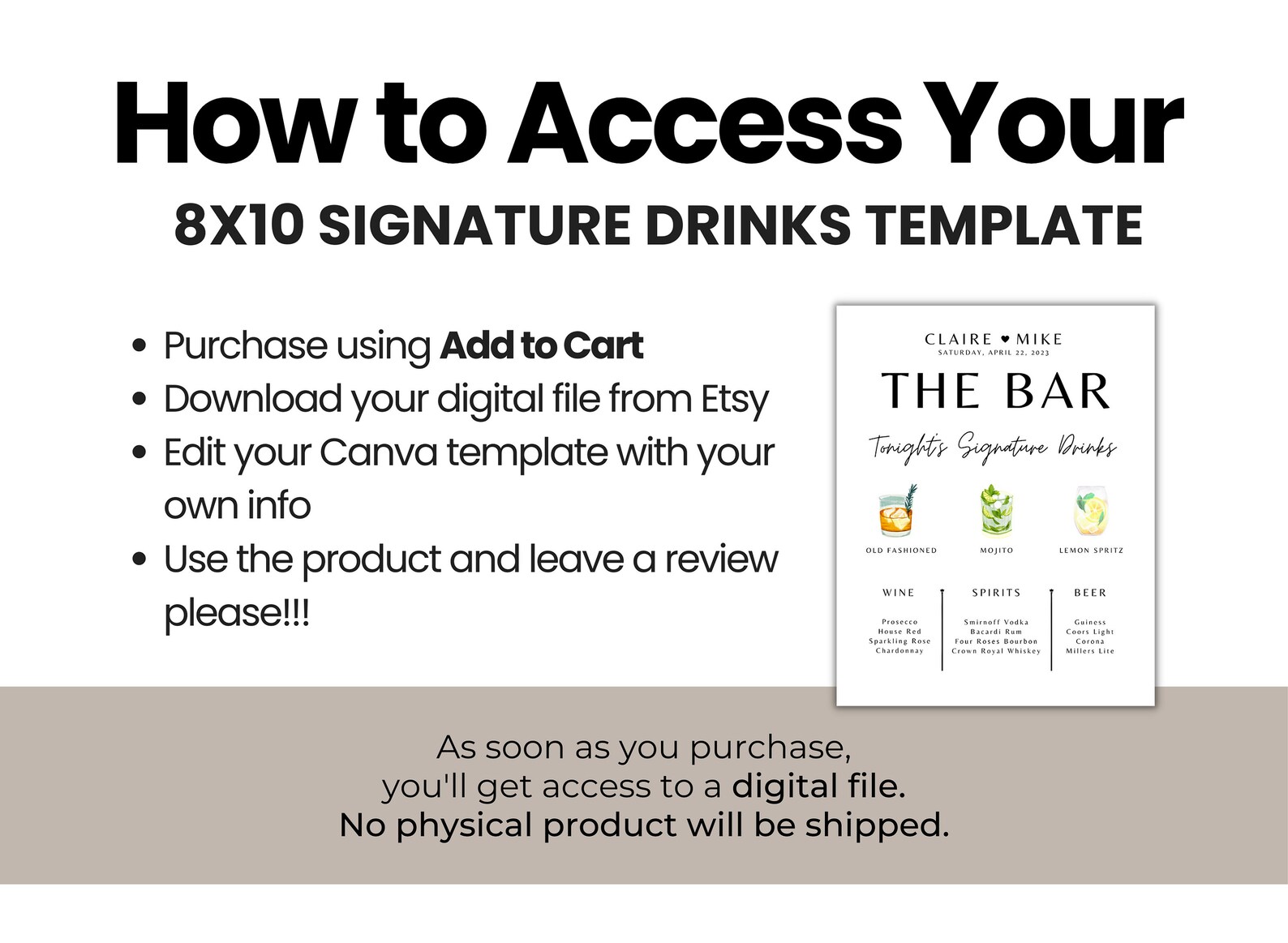 Bar Menu Template Canva, Bar Menu Template, Modern Editable Drink Menu ...