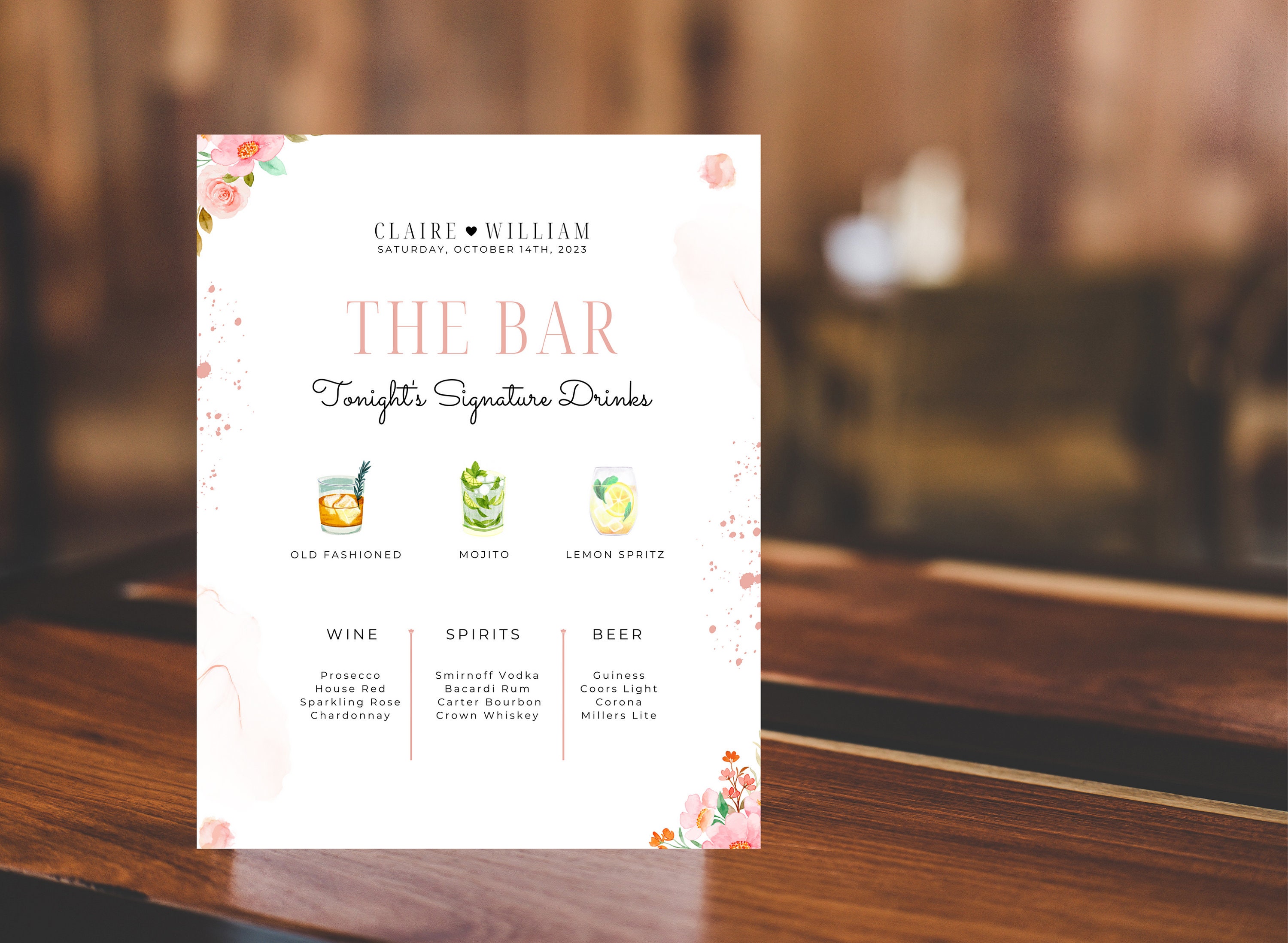 Bar Menu Template, Modern Editable Drink Menu Template, Minimalist ...