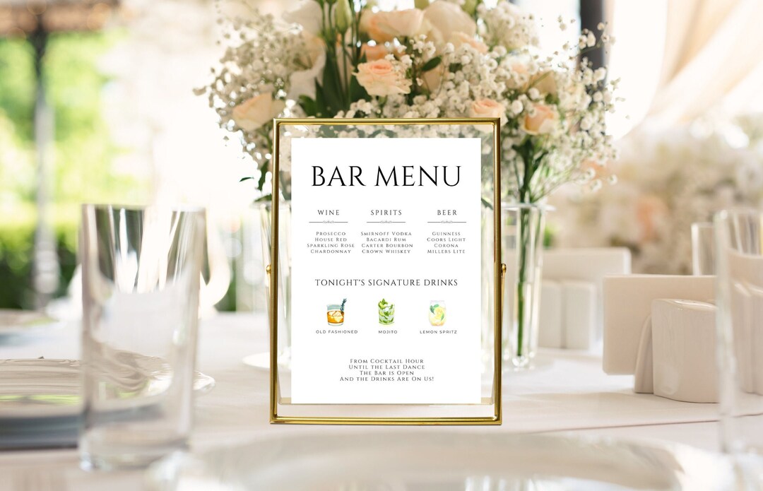 Bar Menu Template, Modern Editable Drink Menu Template, Minimalist ...