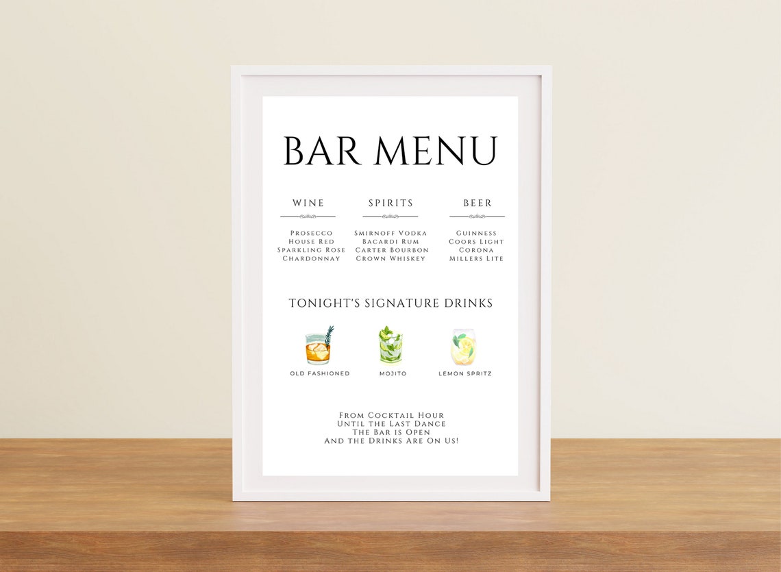 Bar Menu Template, Modern Editable Drink Menu Template, Minimalist ...