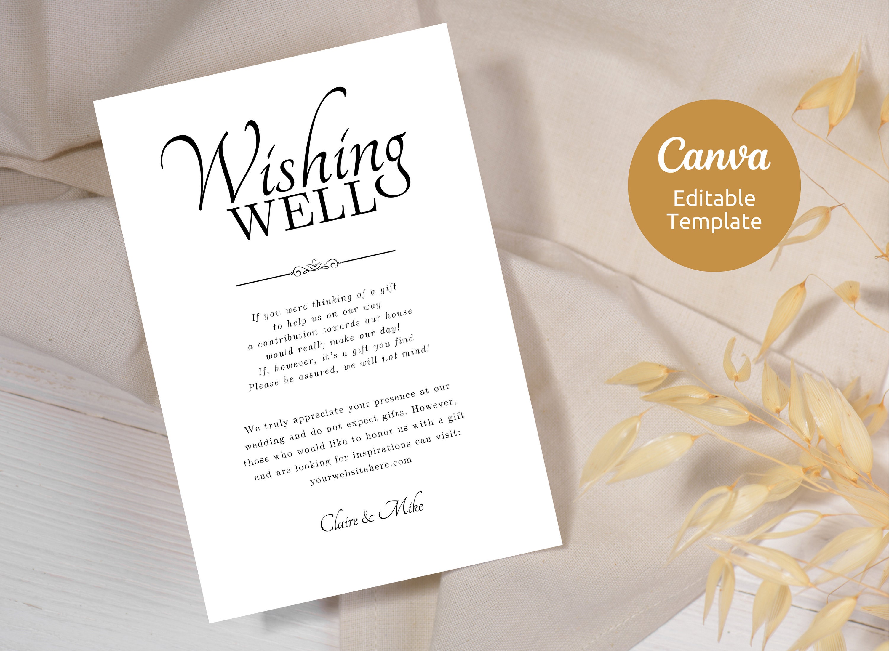 WISHING WELL Wedding Inserts Template INSTANT Download, Wishing Well ...