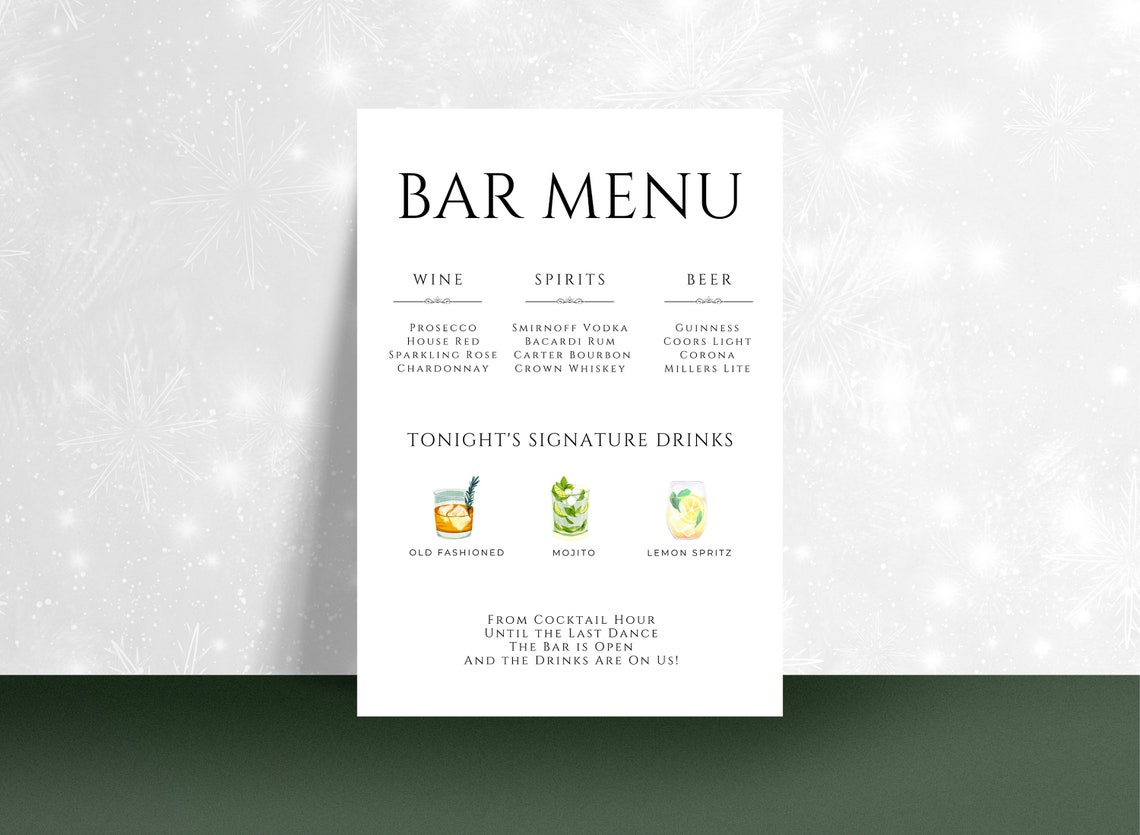 Bar Menu Template, Modern Editable Drink Menu Template, Minimalist ...