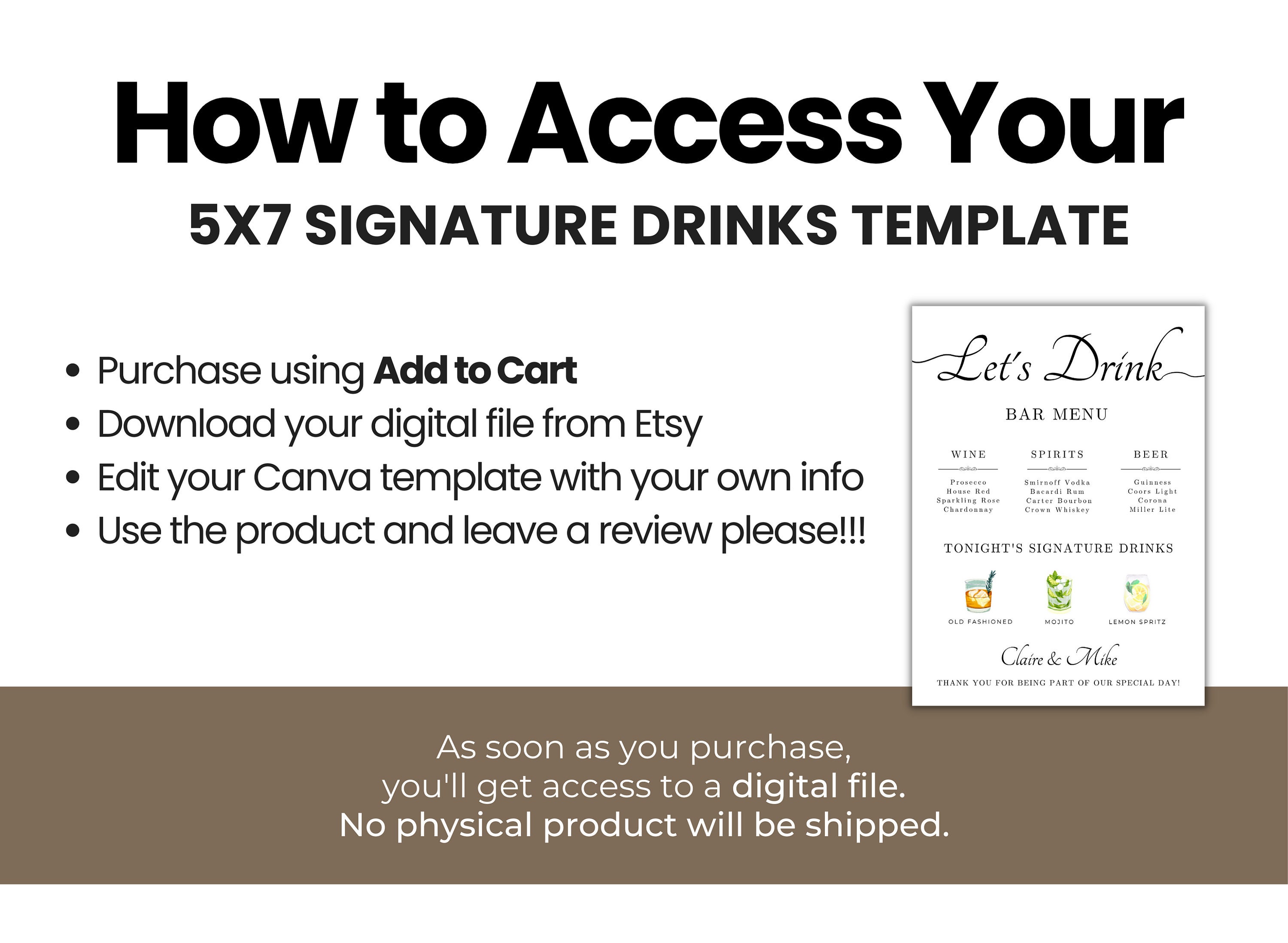 Bar Menu Template, Modern Editable Drink Menu Template, Minimalist ...