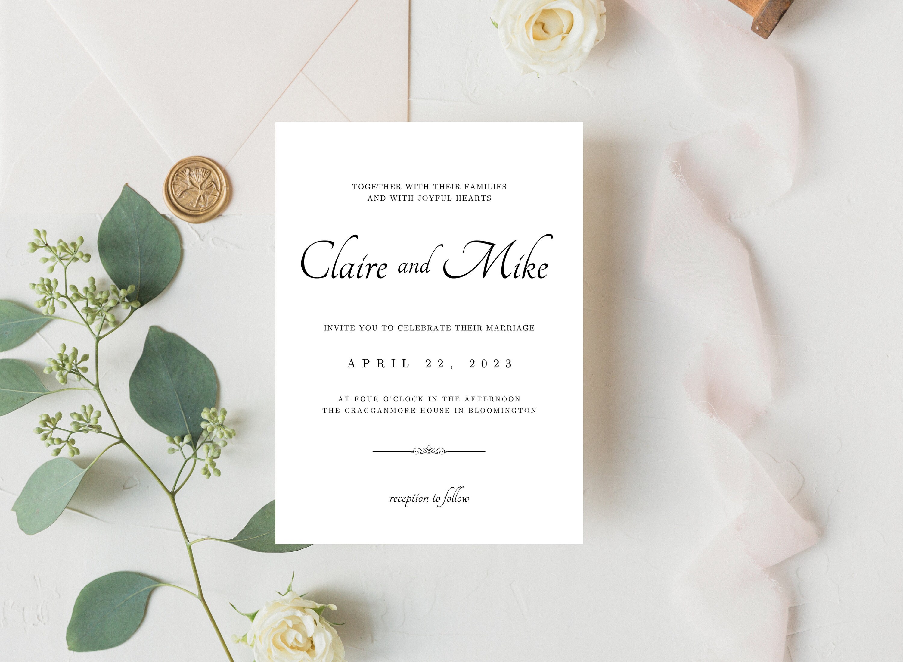 Minimalist Wedding Invitation Template, Simple Editable Invite Template ...