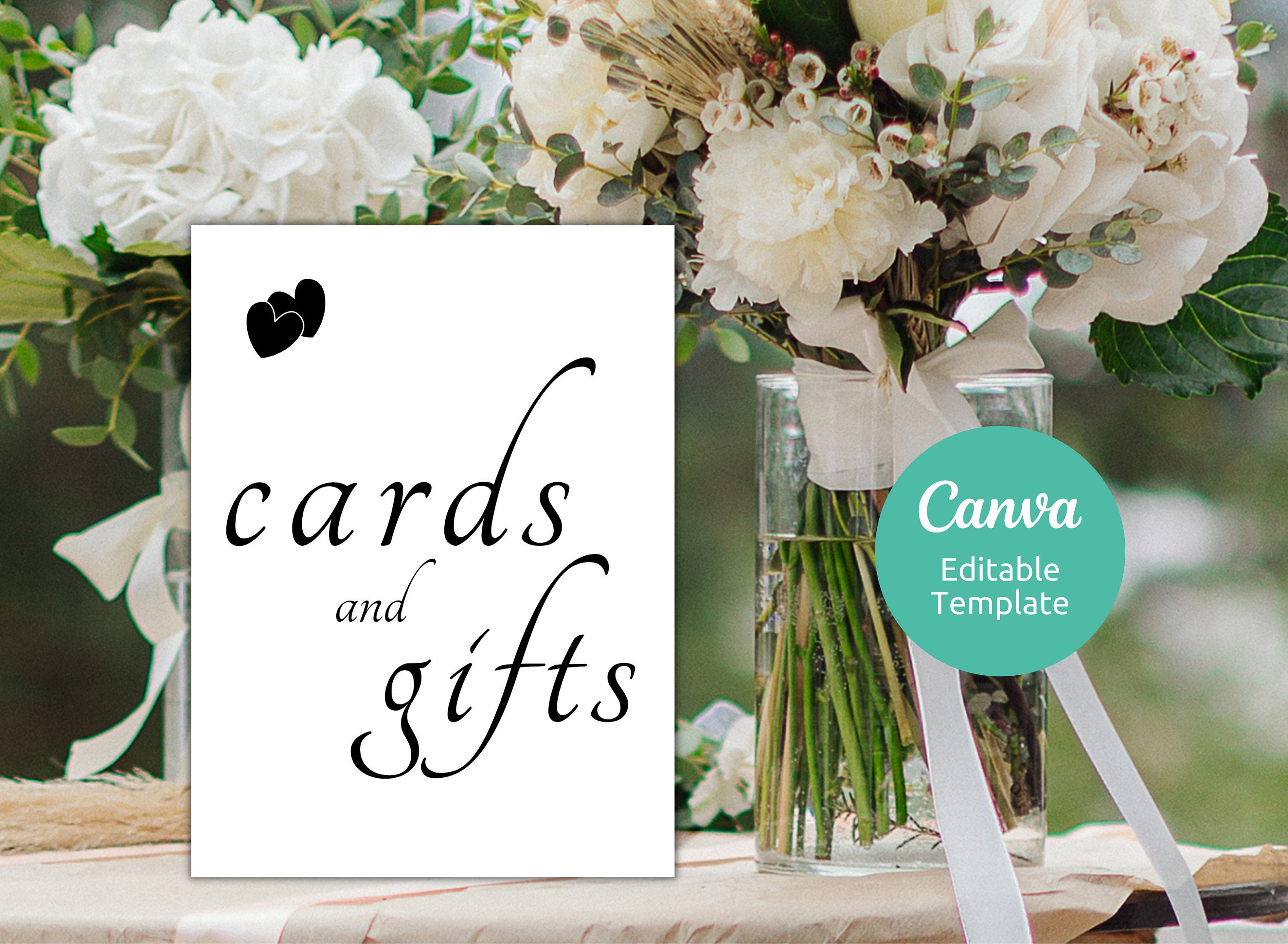 Editable Wedding Sign, Cards and Gifts Sign Canva Template, Simple ...