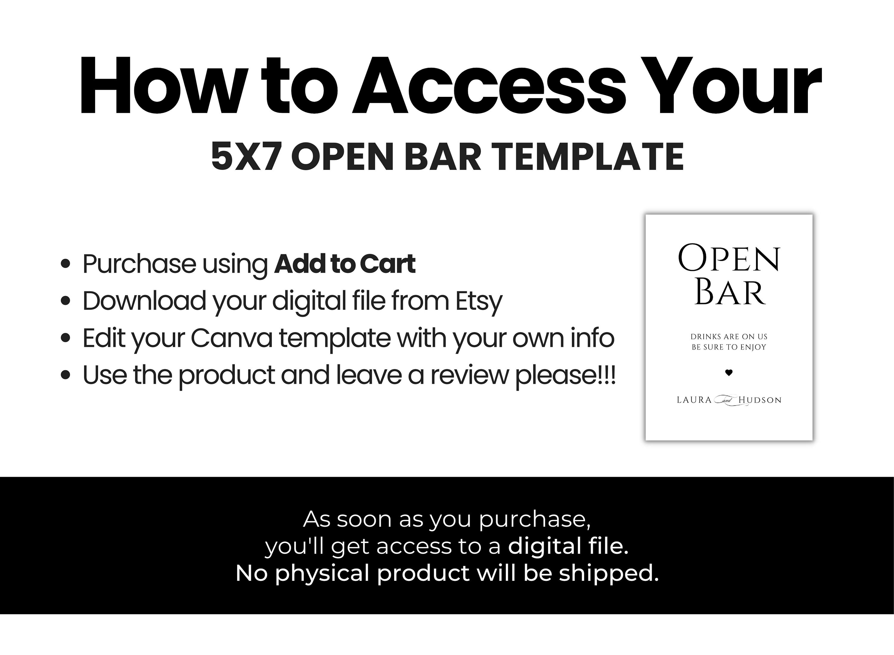 Minimalist Open Bar Sign, Editable Canva Template, Instant Download ...