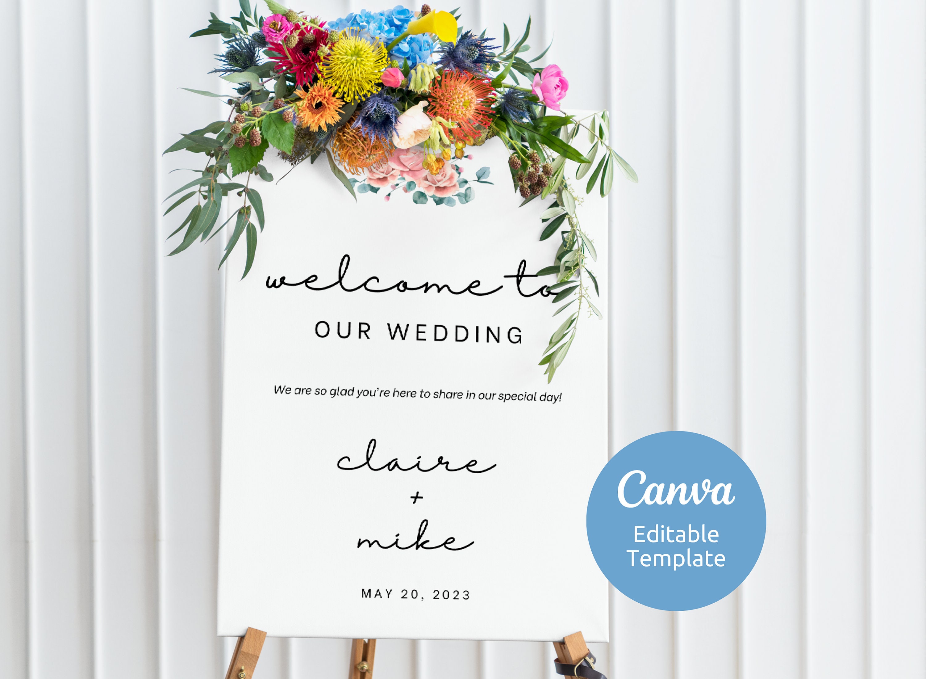 Wedding Welcome Sign Printable Vertical, Canva Sign Template, Sign ...