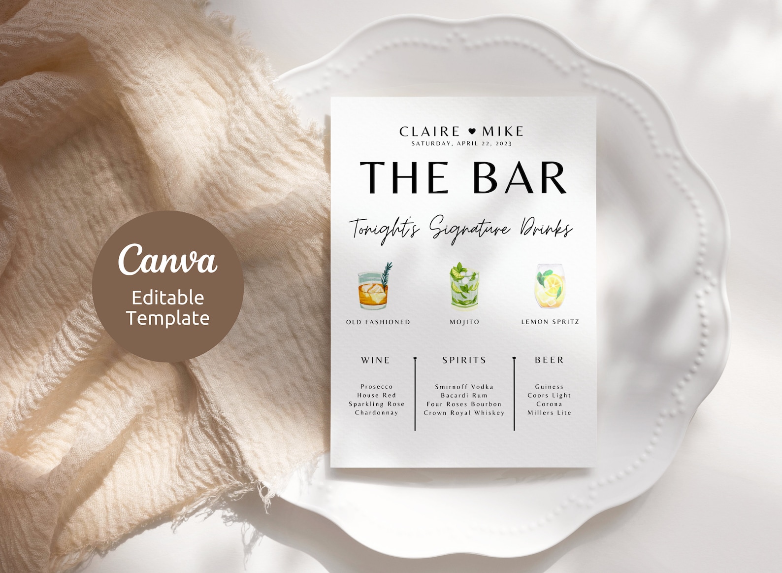 Bar Menu Template Canva, Bar Menu Template, Modern Editable Drink Menu ...