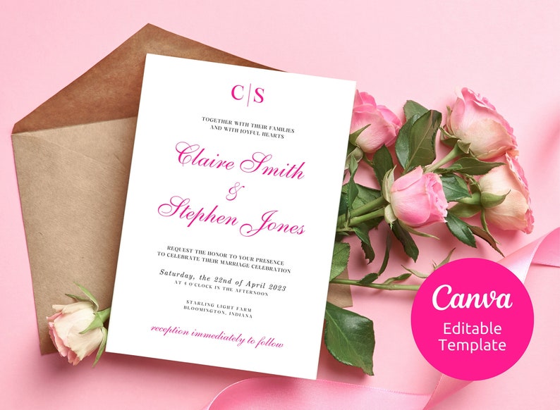 Printable Wedding Invitation Canva Template | Minimal Wedding ...