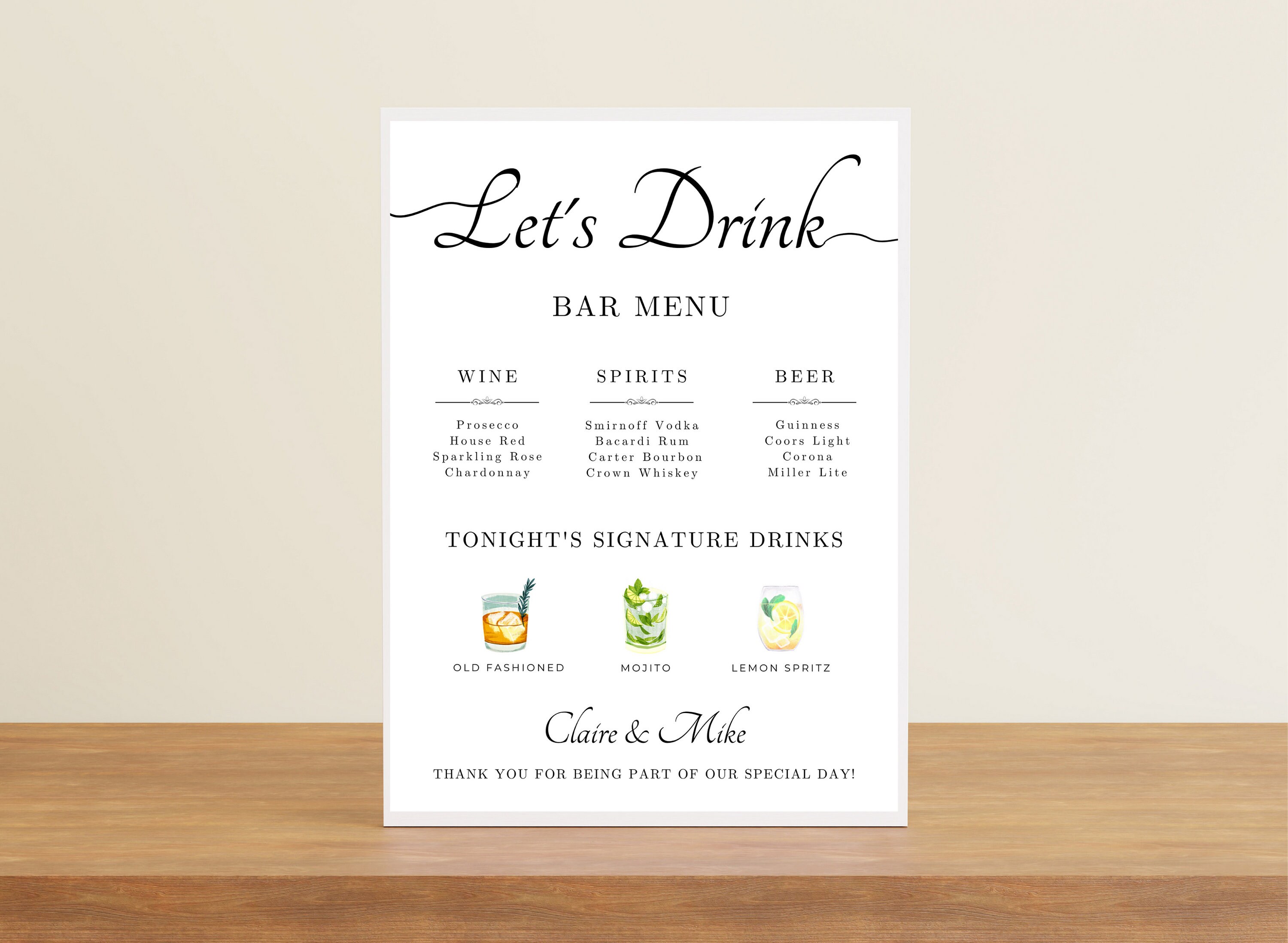 Bar Menu Template, Modern Editable Drink Menu Template, Minimalist ...