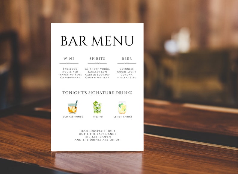 Bar Menu Template, Modern Editable Drink Menu Template, Minimalist ...