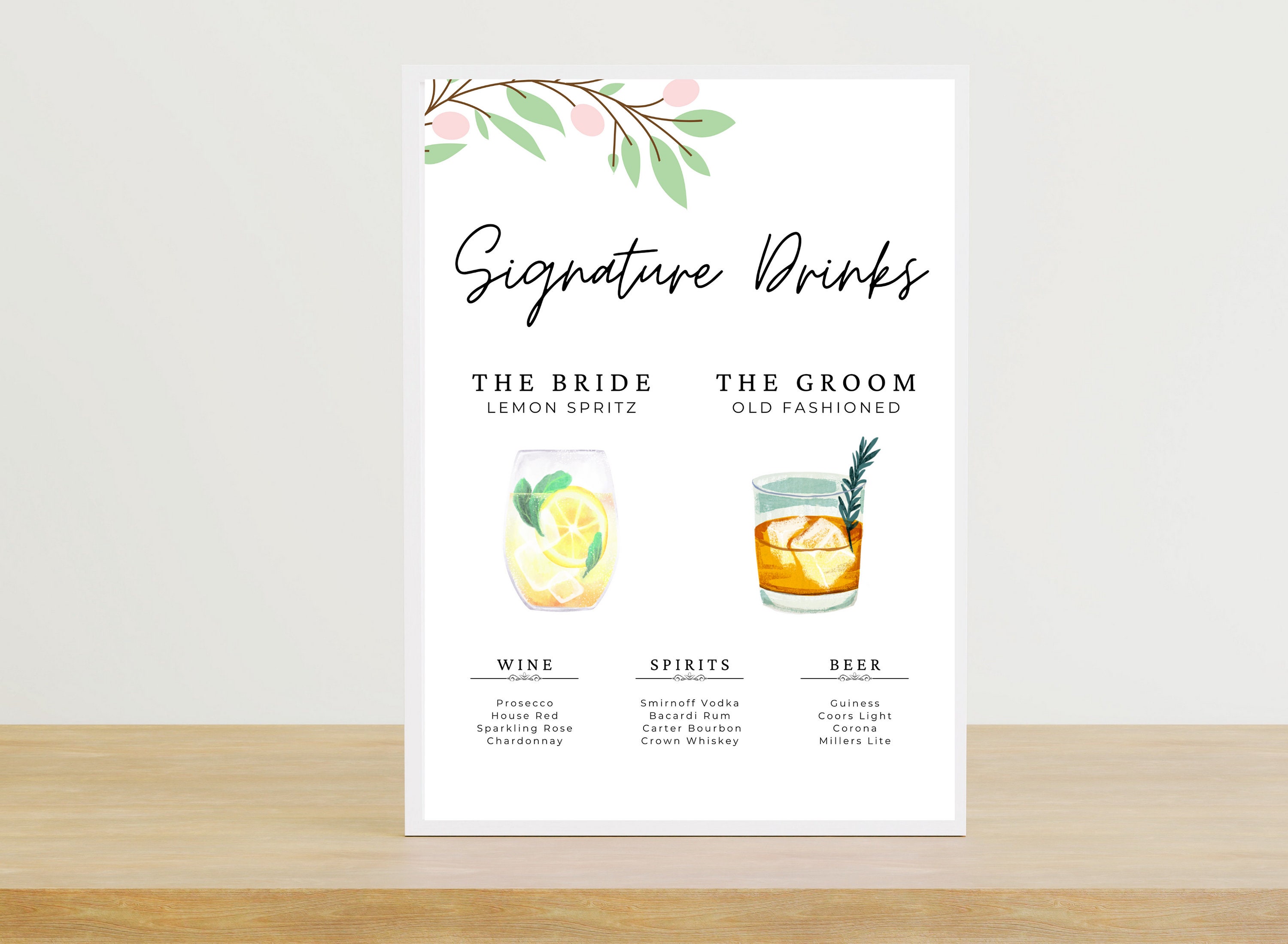 Signature Drinks Sign Template, Printable Bar Menu, Signature Drink ...