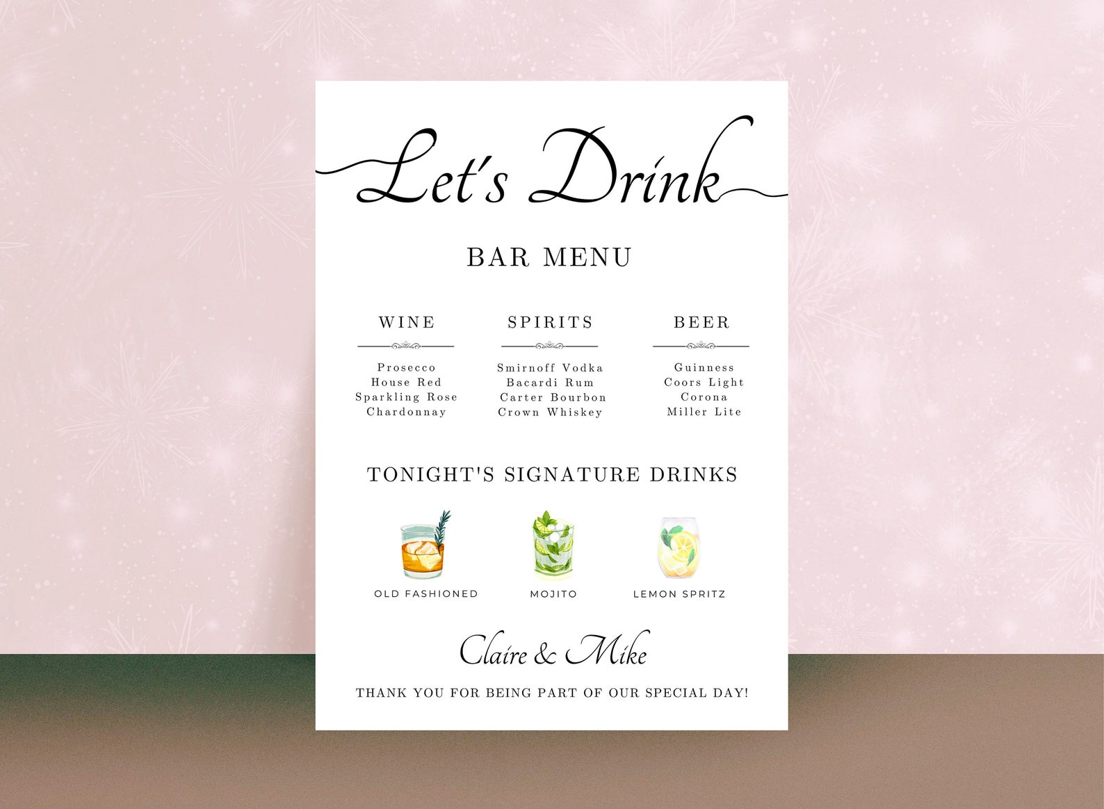Bar Menu Template, Modern Editable Drink Menu Template, Minimalist ...