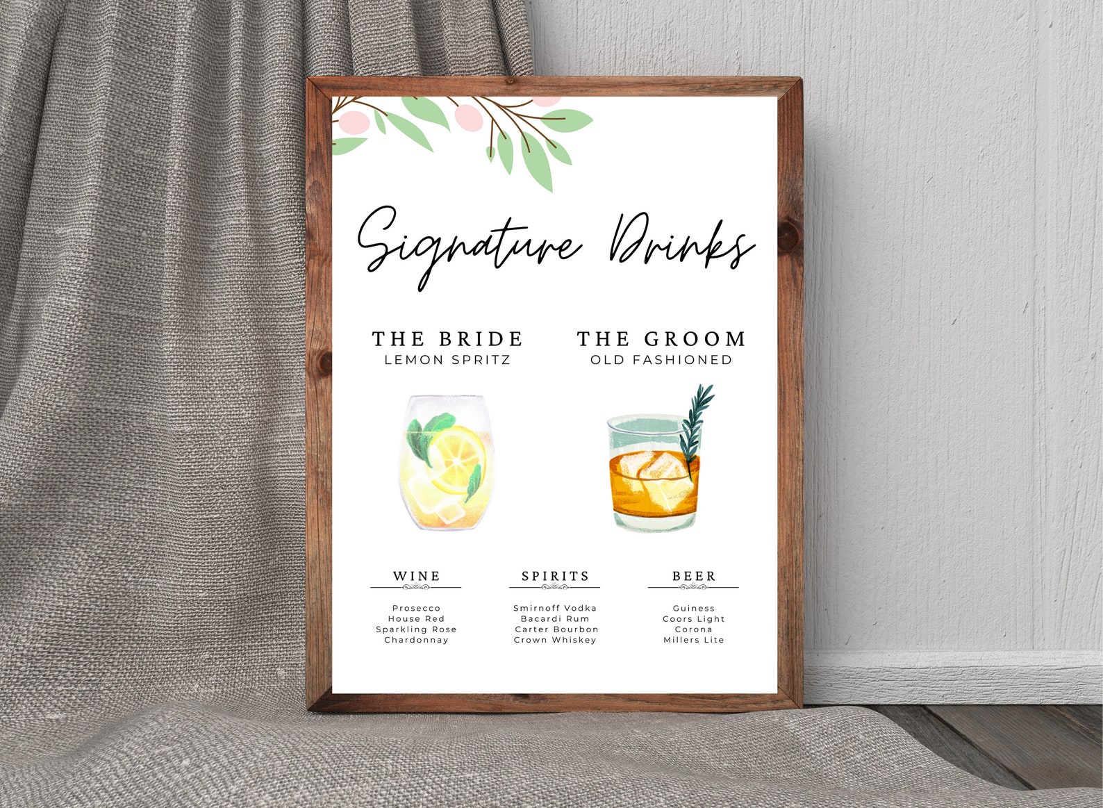 Signature Drinks Sign Template, Printable Bar Menu, Signature Drink ...