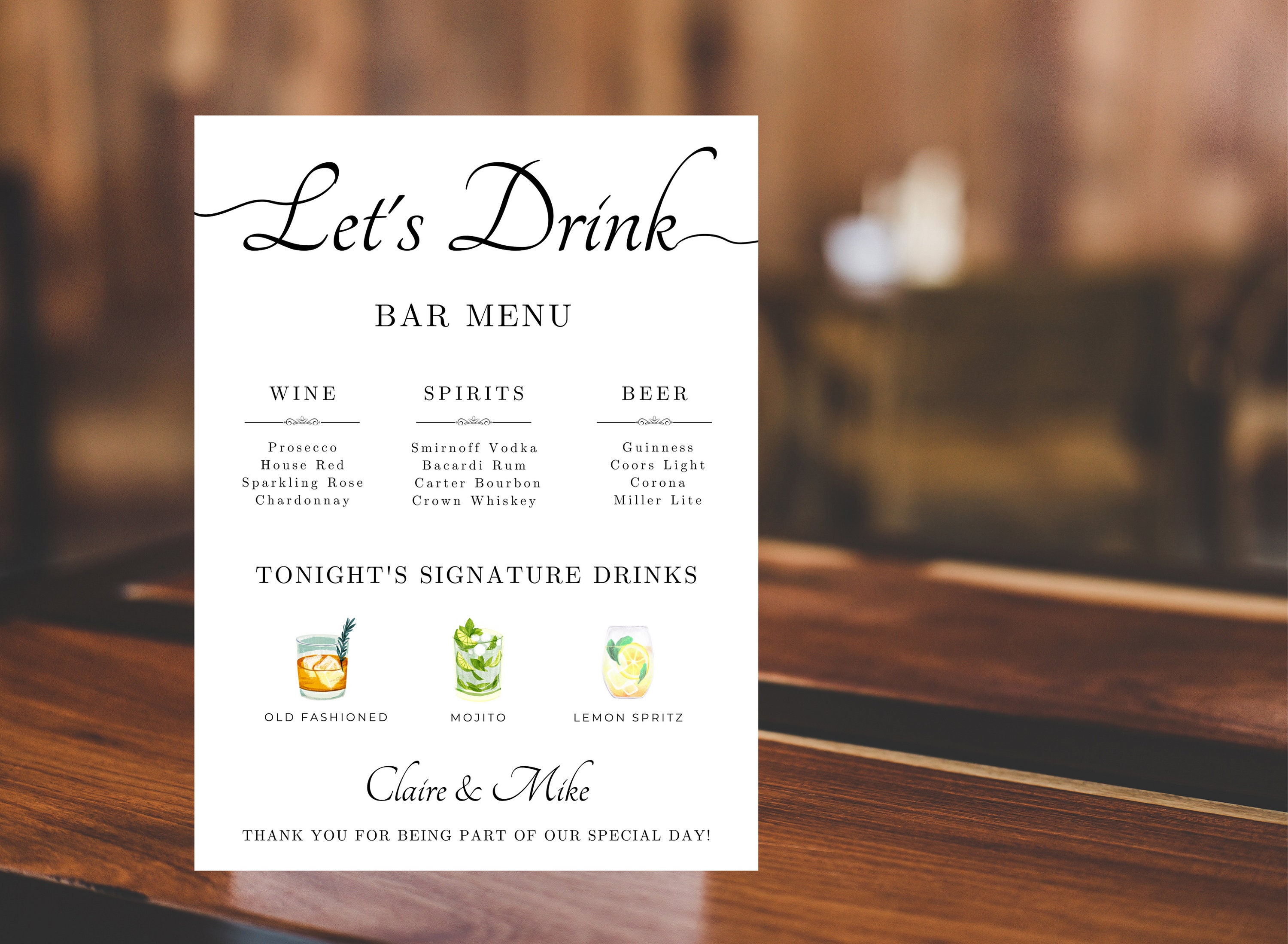 Bar Menu Template, Modern Editable Drink Menu Template, Minimalist ...