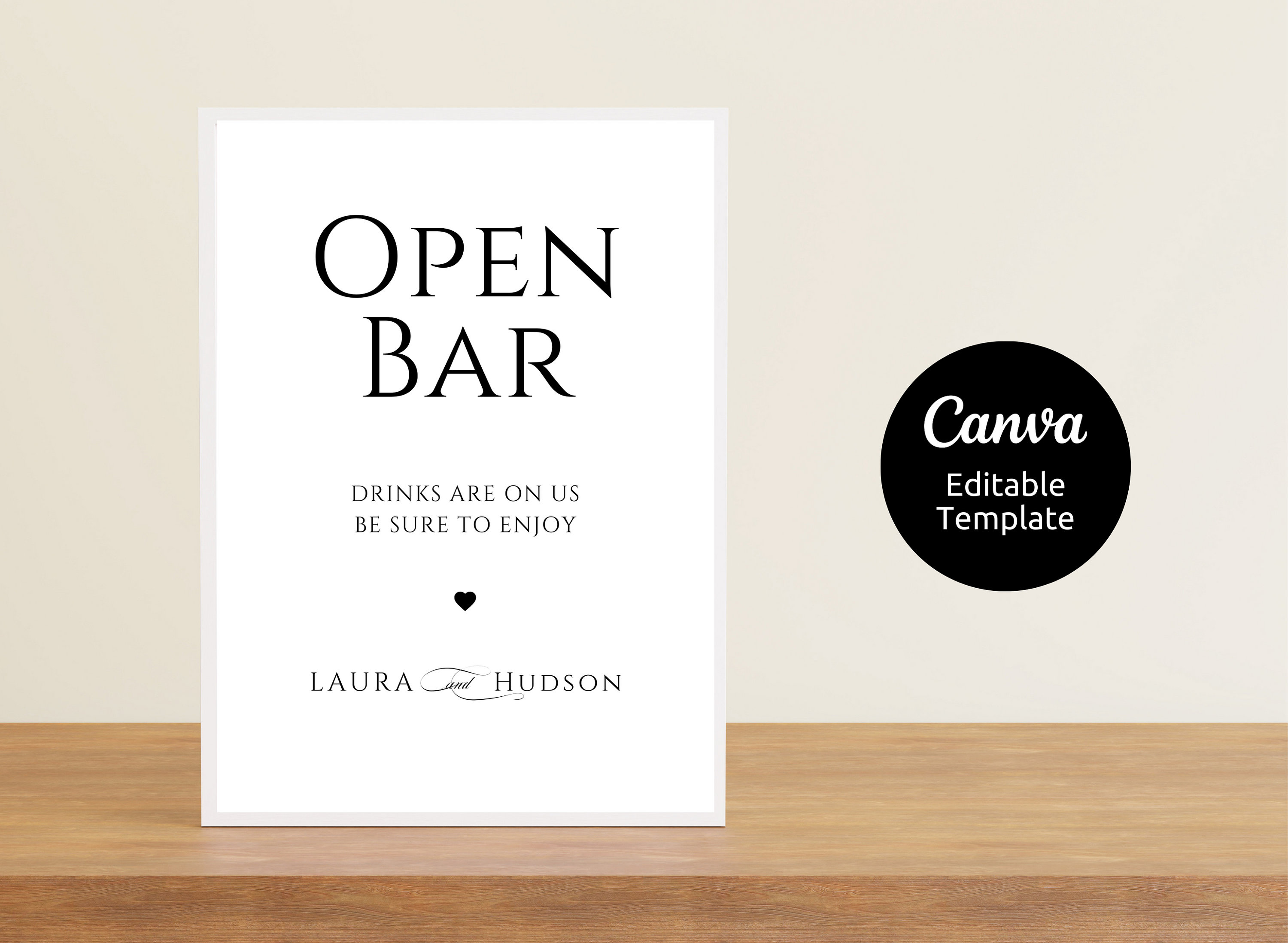 Minimalist Open Bar Sign, Editable Canva Template, Instant Download ...
