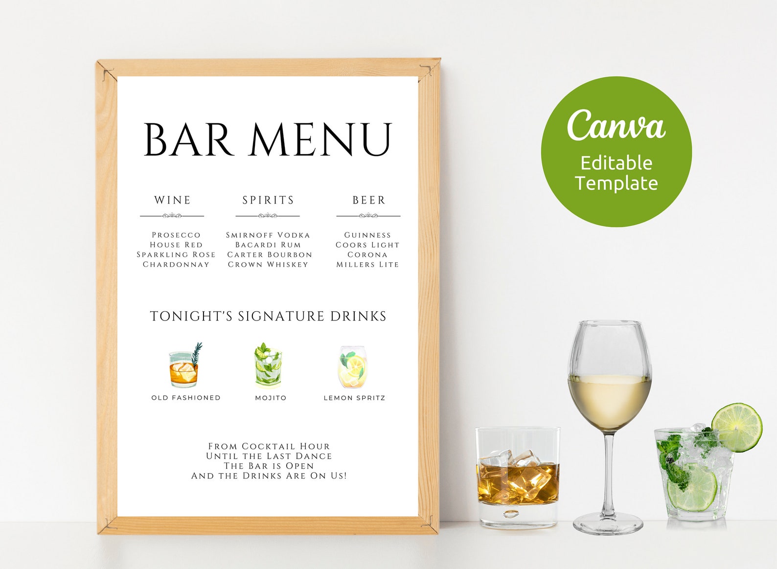 Bar Menu Template, Modern Editable Drink Menu Template, Minimalist ...