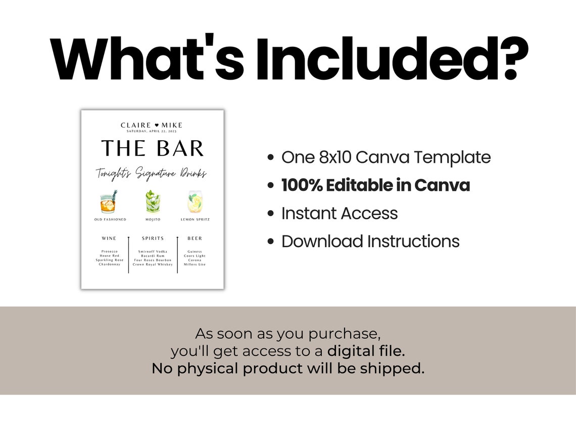 Bar Menu Template Canva, Bar Menu Template, Modern Editable Drink Menu ...