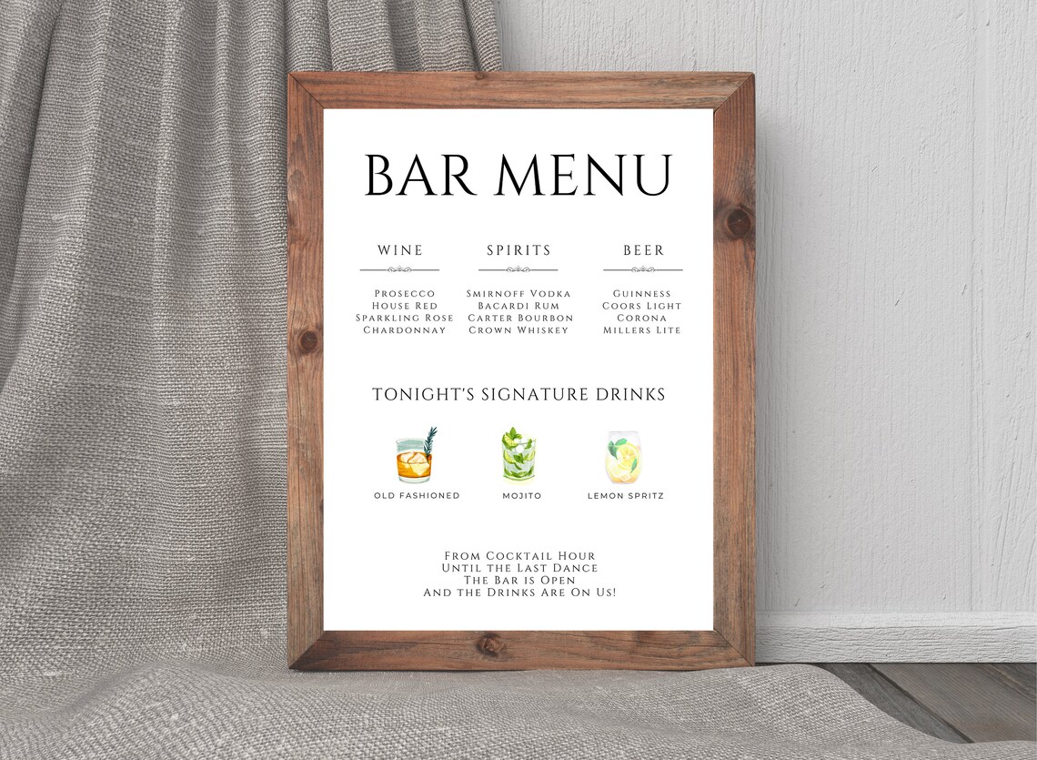 Bar Menu Template, Modern Editable Drink Menu Template, Minimalist ...
